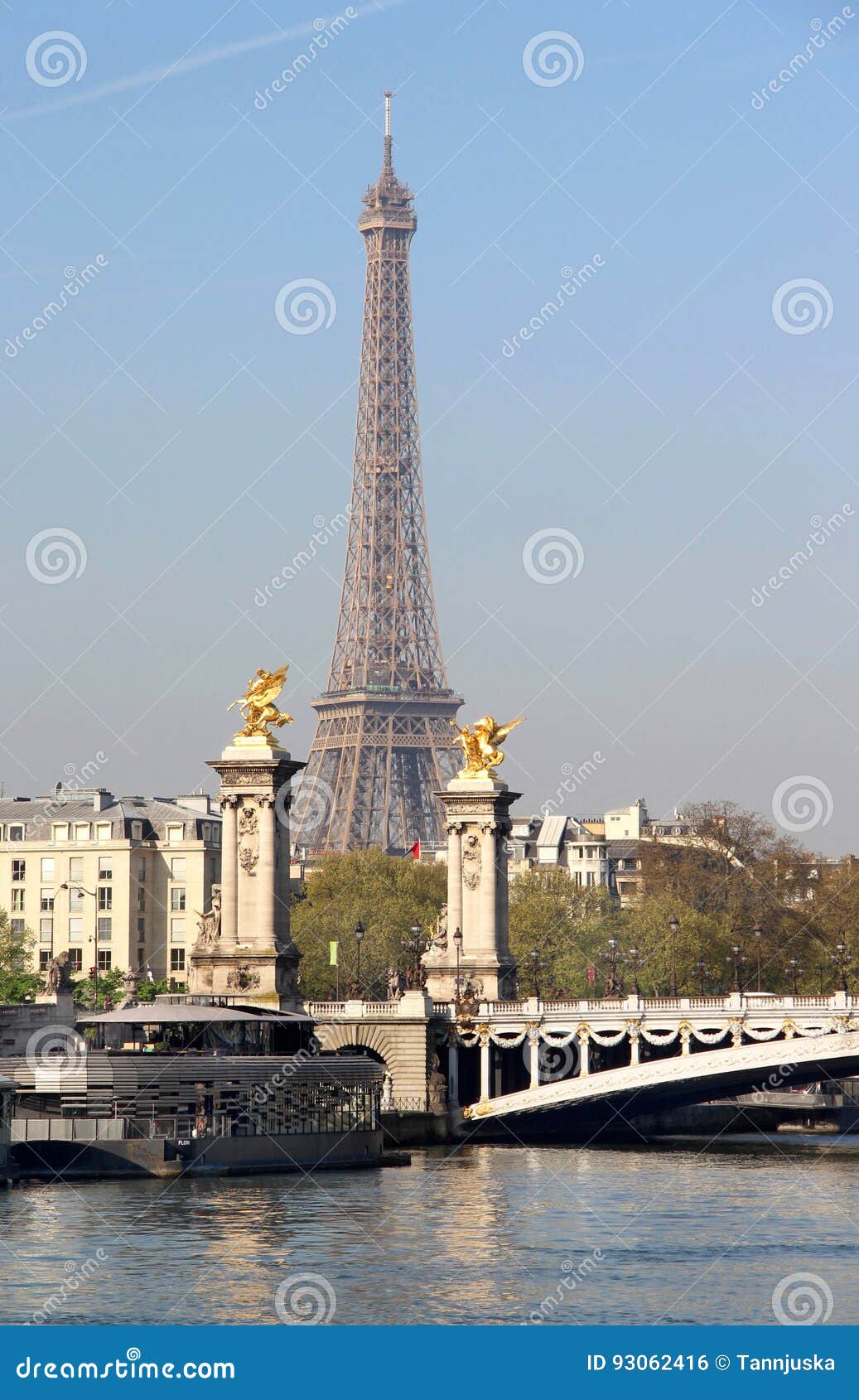 Riverside of Paris with Eiffel Tower Stock Photo - Image of seasonal ...