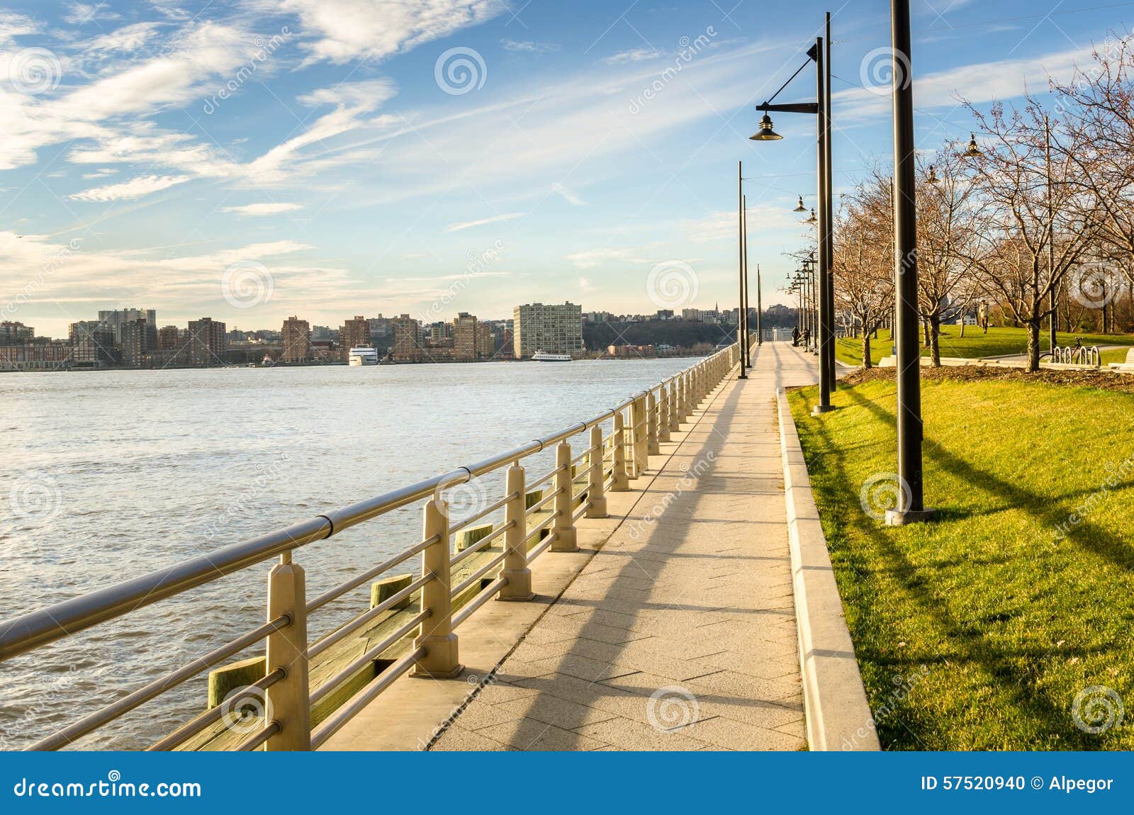 Riverside Path at Sunset stock photo. Image of pier, park - 57520940