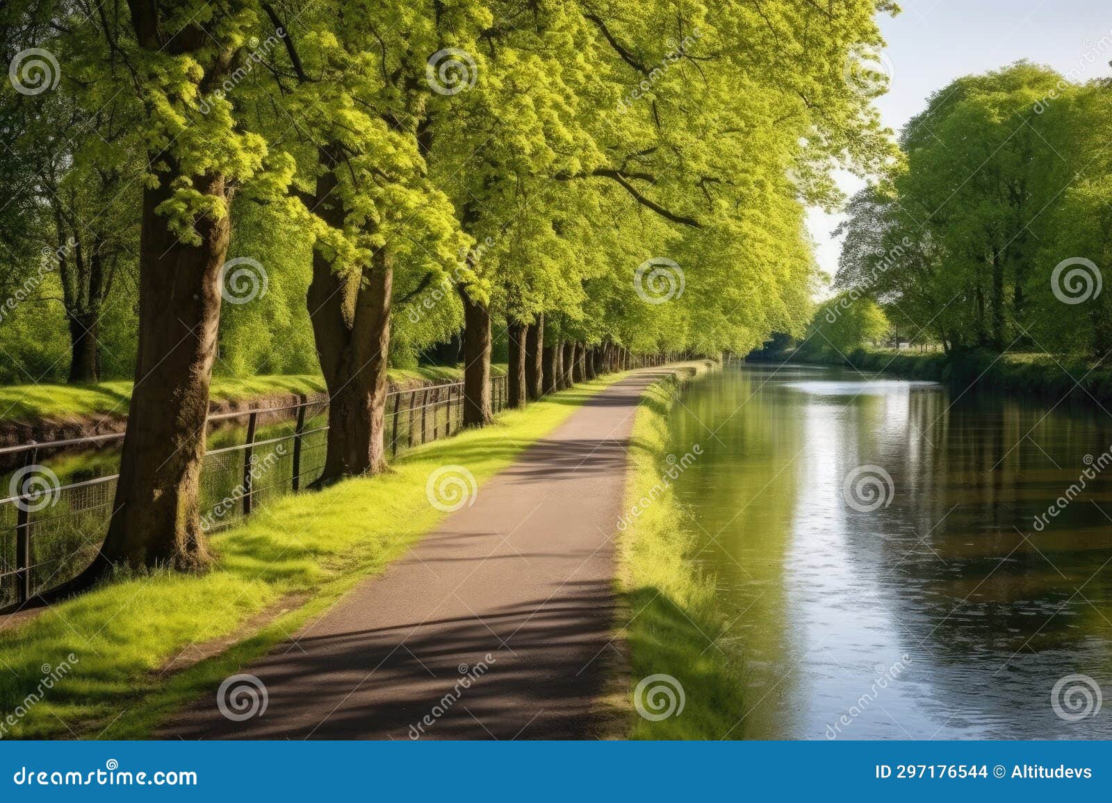 Riverside Path for Tranquil Cycling Stock Illustration - Illustration ...