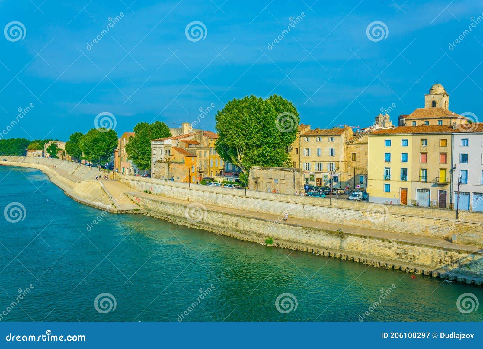 Riverside of Rhone in Arles, France Stock Image - Image of house, water ...