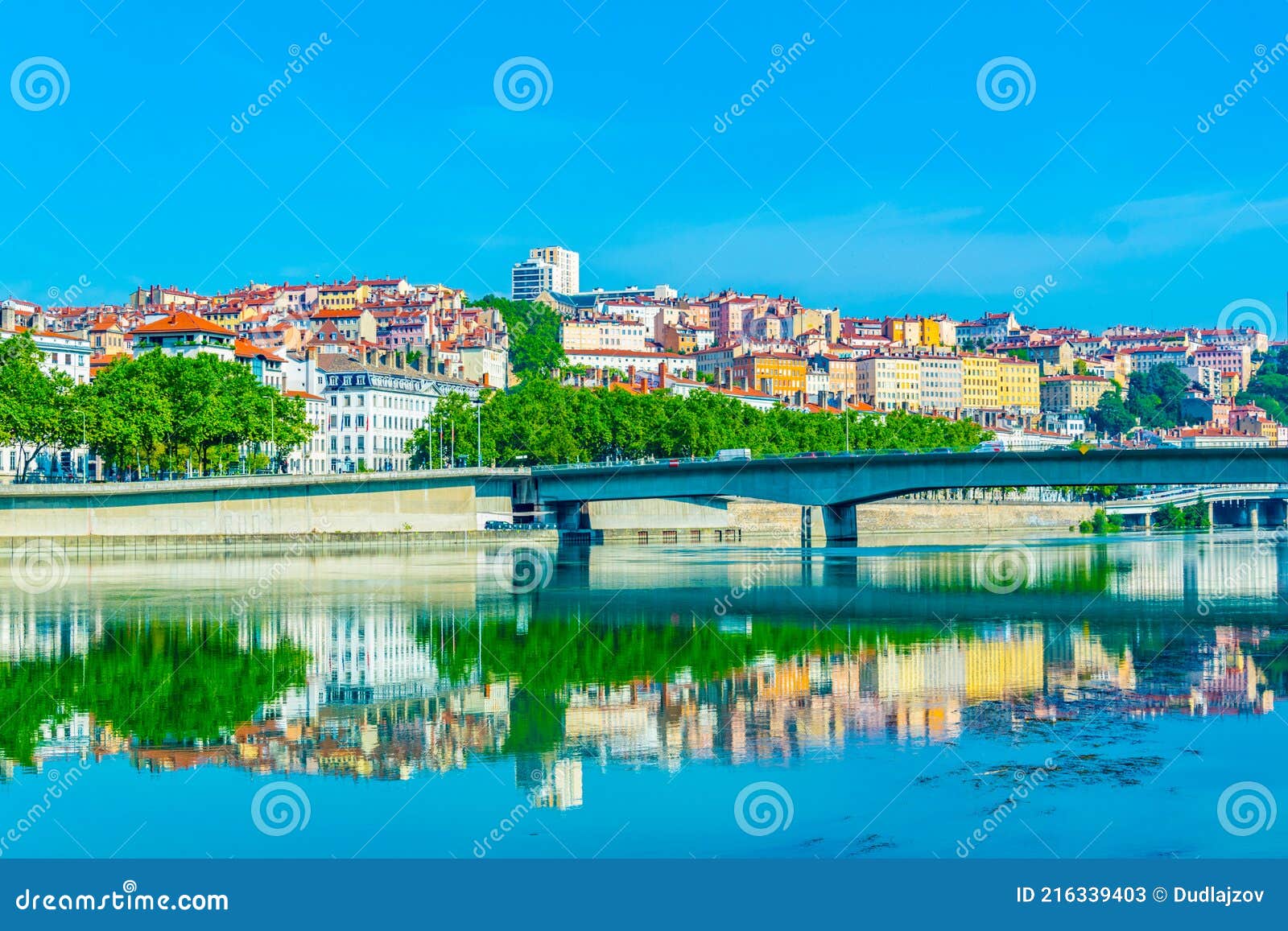 Riverside of Rhone River in Lyon, France Stock Image - Image of city ...