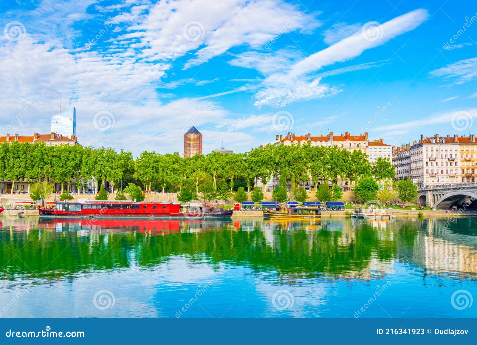 Riverside of Rhone River in Lyon, France Editorial Stock Photo - Image ...