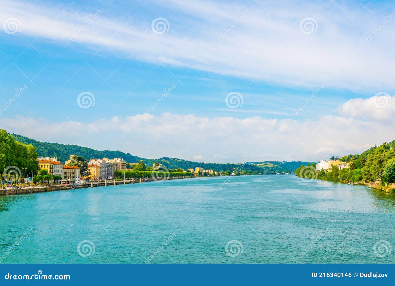 Riverside of Rhone River in Vienne, France Stock Photo - Image of river ...