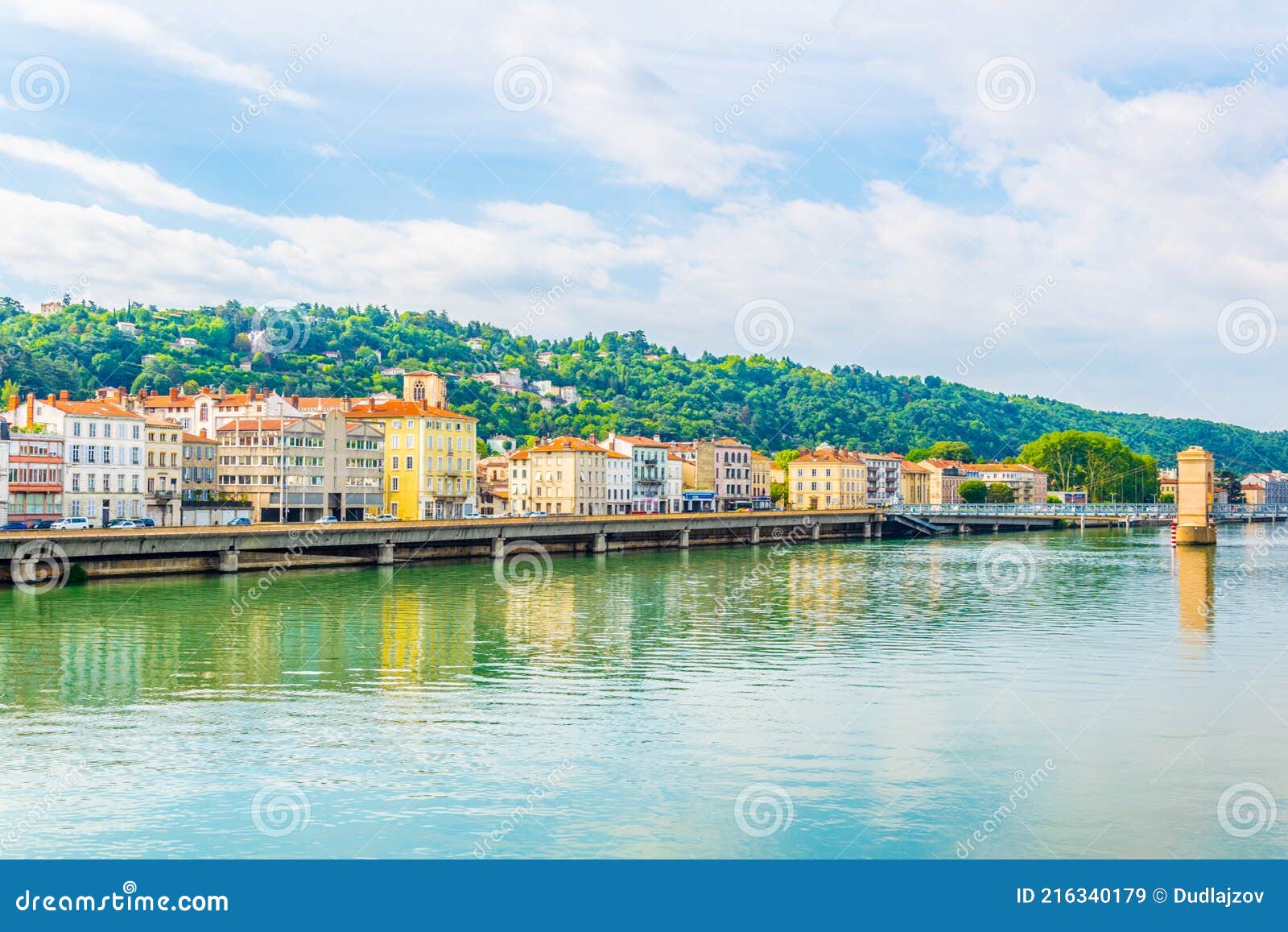 Riverside of Rhone River in Vienne, France Stock Image - Image of water ...