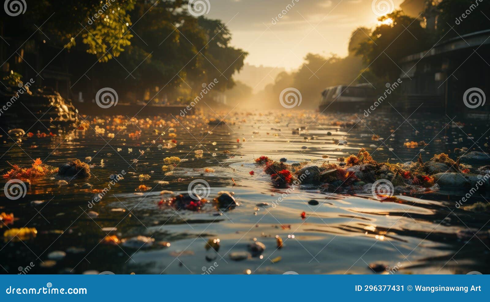 Riverside of the River after Flood in the City at Night Stock ...
