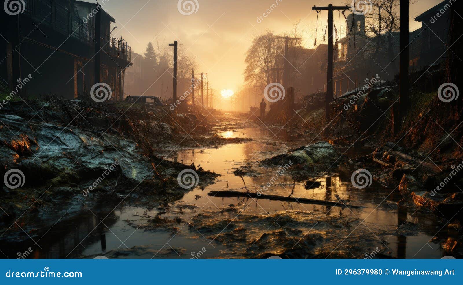 Riverside of the River after Flood in the City at Night Stock ...