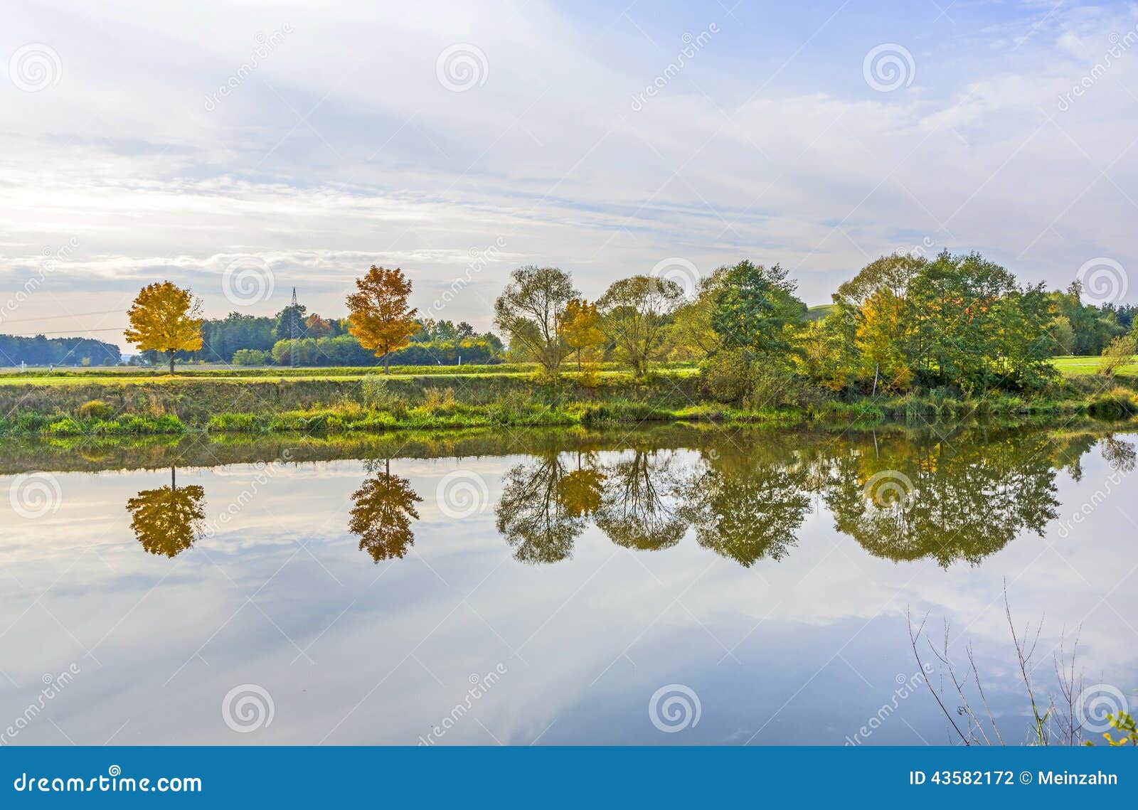 Riverside Scene with Trees that are Reflected in the River Tauber Stock ...
