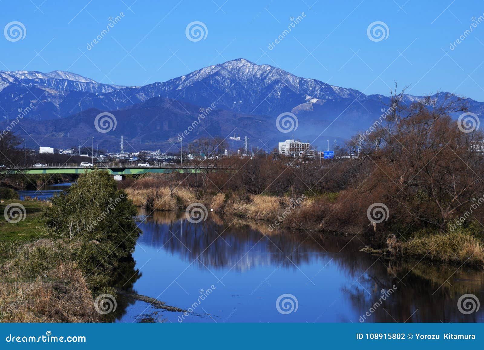Riverside scenery of Japan stock photo. Image of mountains - 108915802