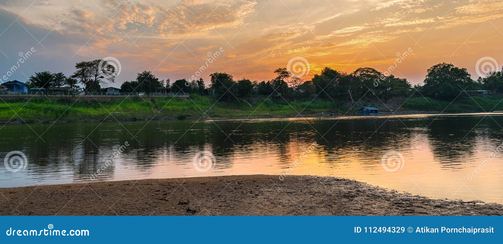 Riverside and Sunset Sky. Composition Stock Image - Image of morning ...