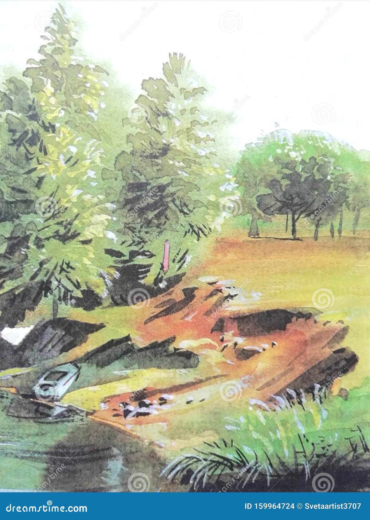 Riverside editorial stock image. Image of watercolor - 159964724