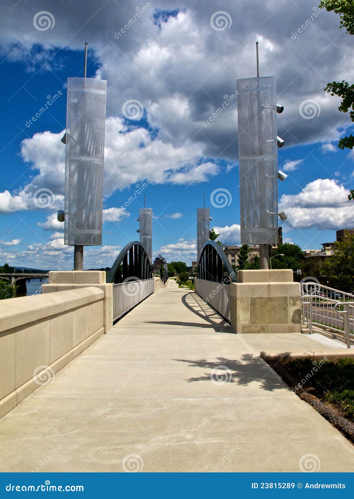 Riverwalk Bridge with Modern Art Stock Image - Image of nature ...