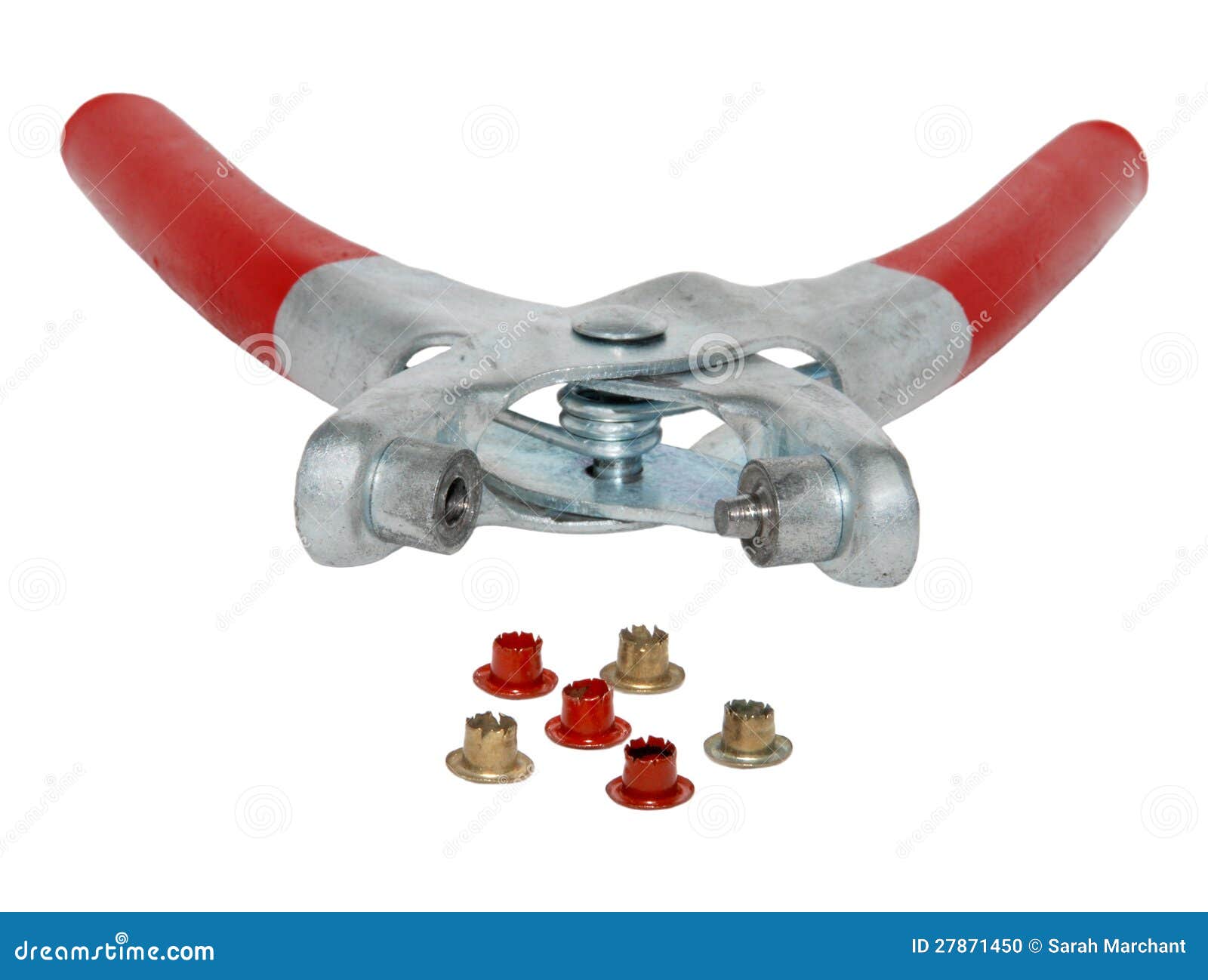Riveter with Red Handles and Red and Gold Rivets Stock Photo - Image of ...