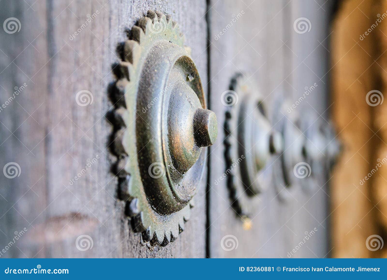 Rivets on wood gate stock image. Image of decoration - 82360881