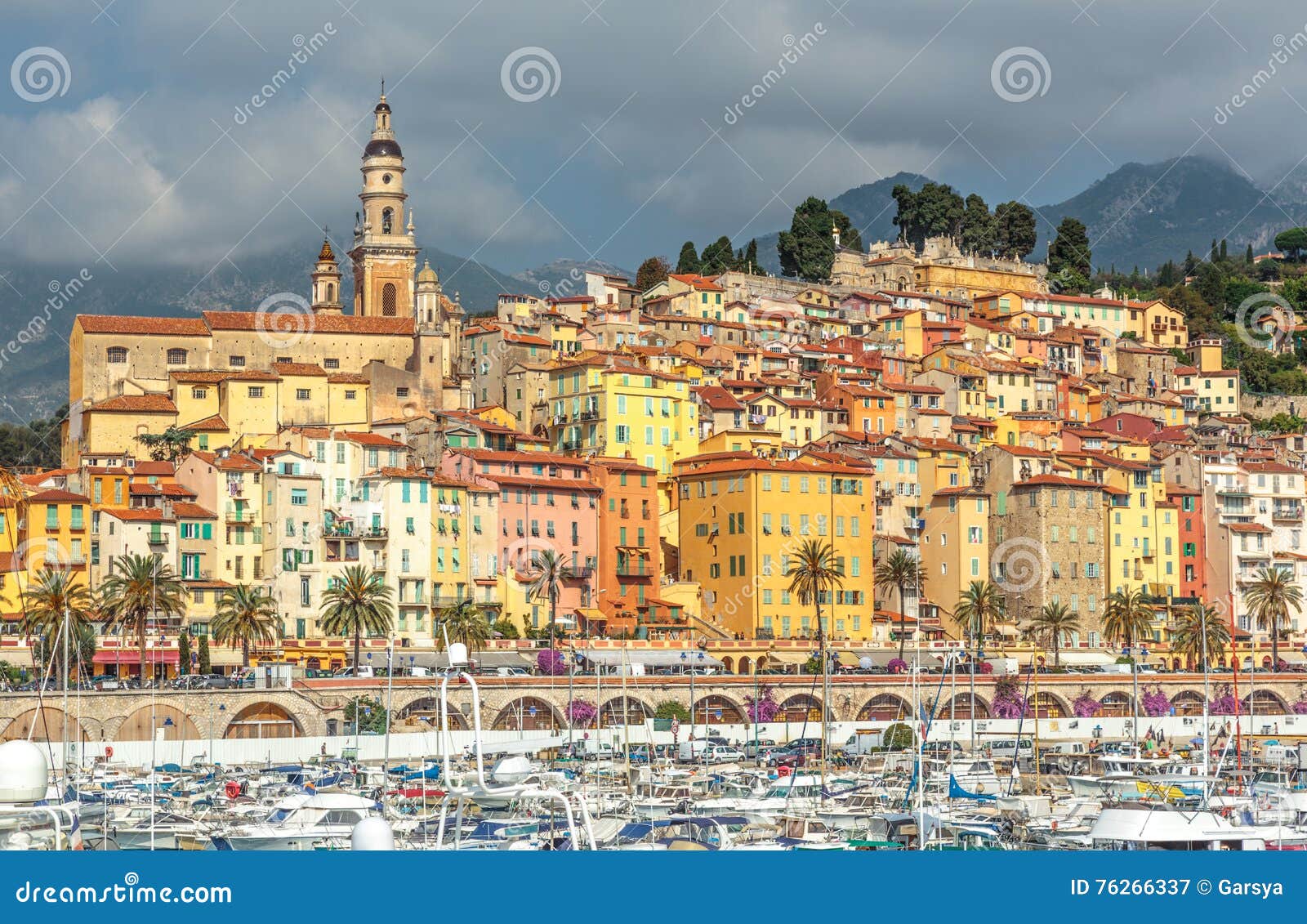 Riviera town Menton view stock image. Image of flower - 76266337