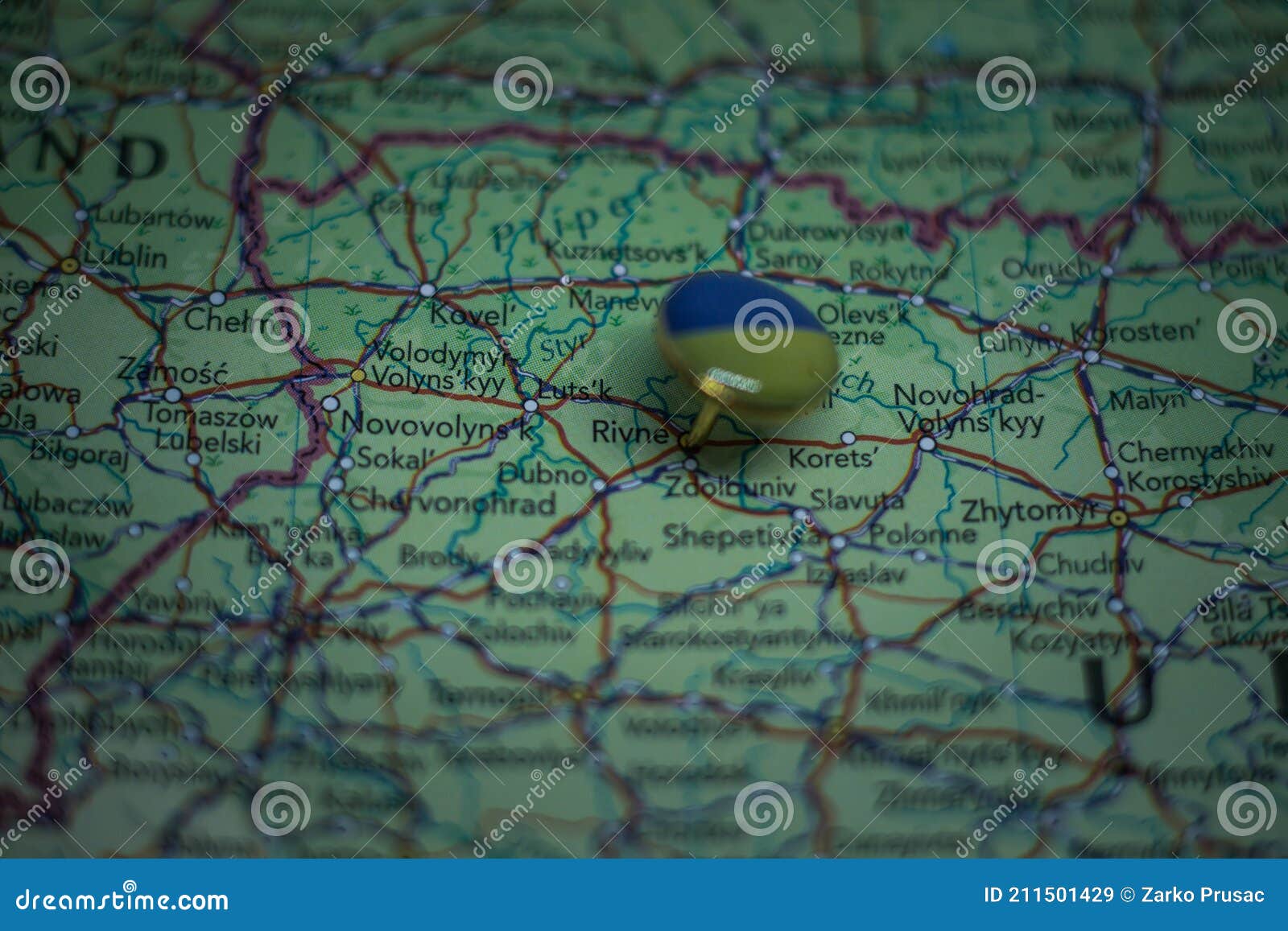 Rivne Pinned on a Map with Flag of Ukraine Stock Image - Image of macro ...