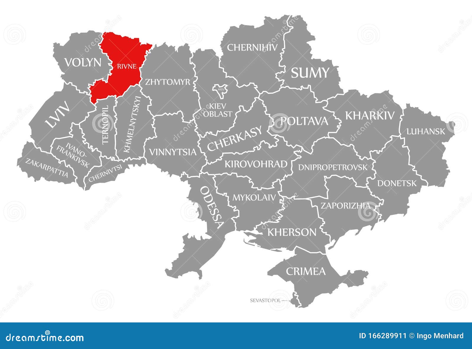 Rivne Red Highlighted in Map of the Ukraine Stock Illustration ...