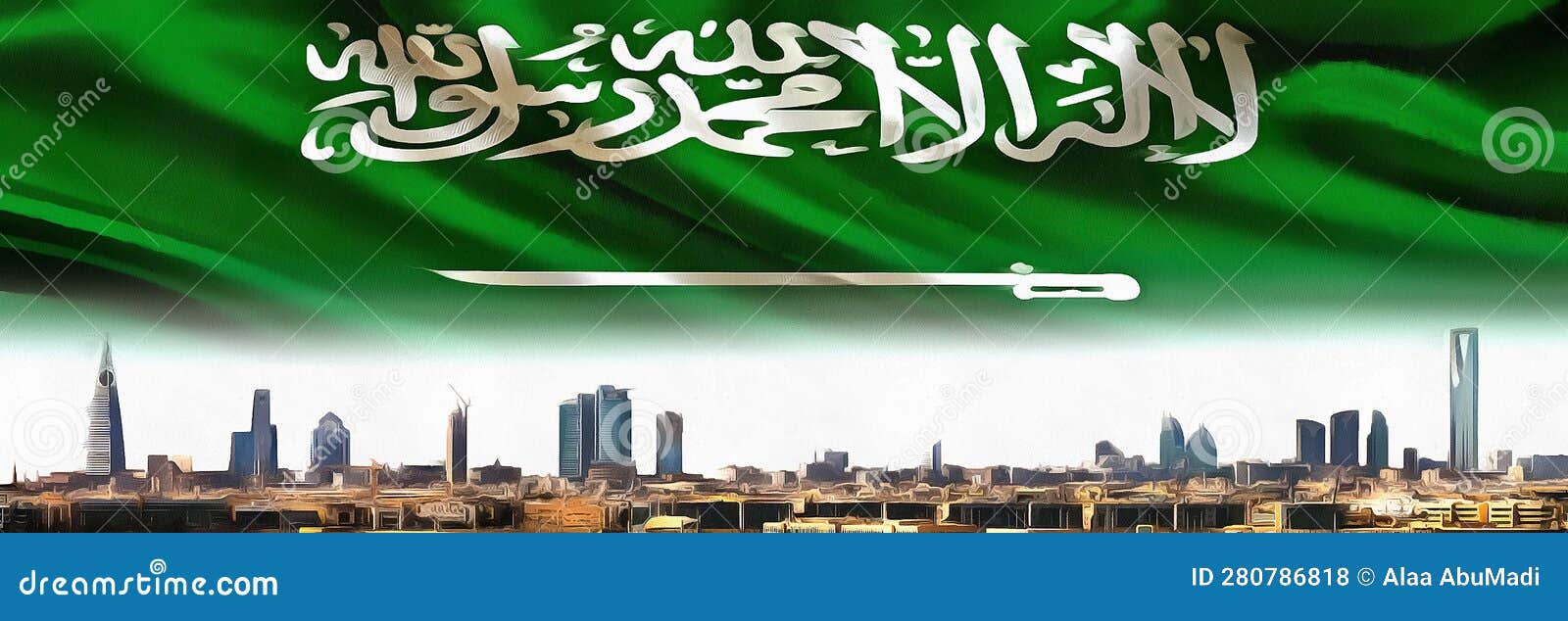 Riyadh City with Saudi Arabian Flag. Stock Illustration - Illustration ...