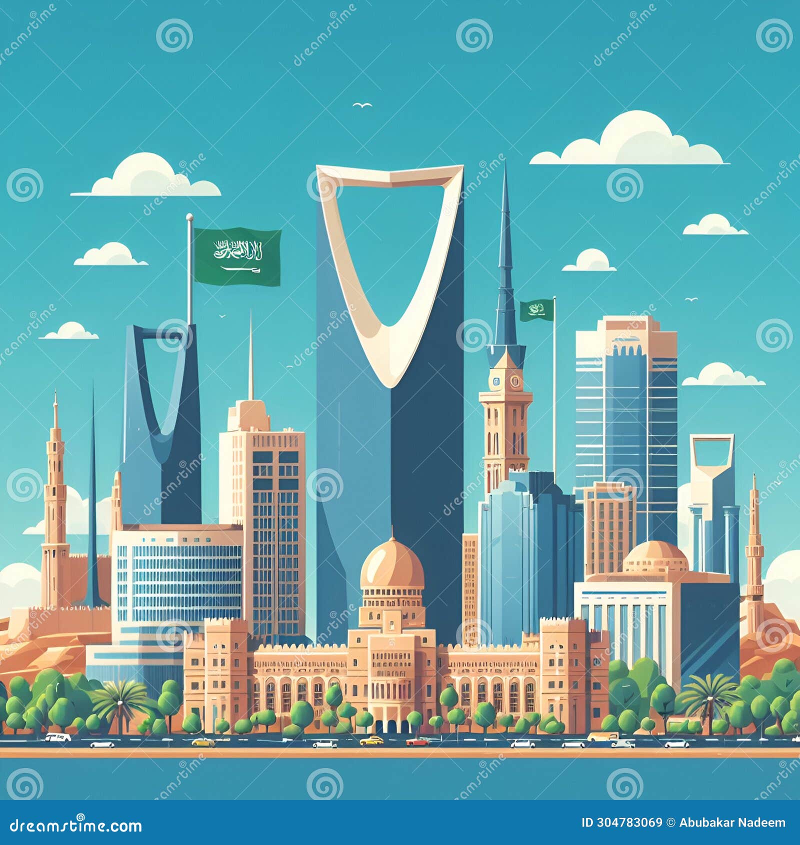 Riyadh Flat Vector City Skyline Stock Illustration - Illustration of ...