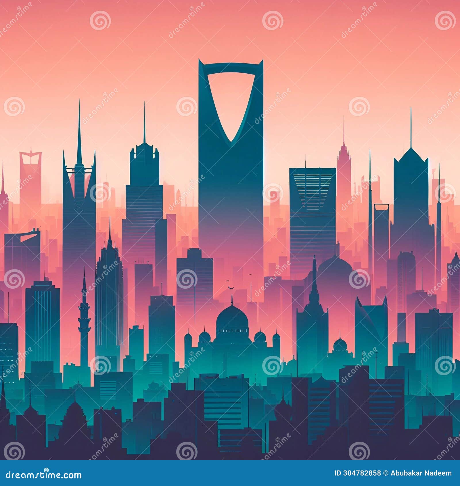 Riyadh Flat Vector Gradient City Skyline Stock Illustration ...