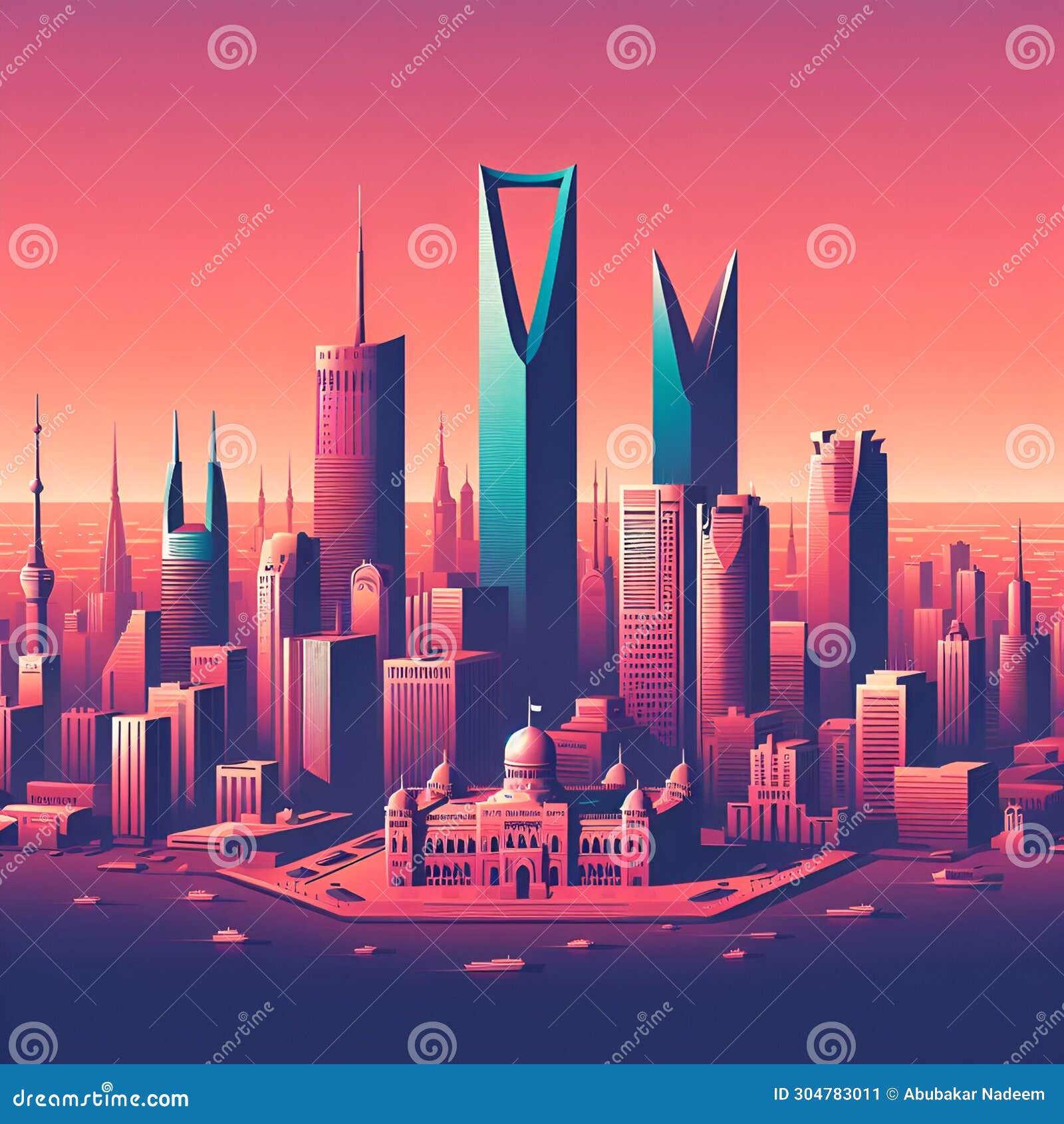 Riyadh Flat Vector Gradient City Skyline Stock Illustration ...
