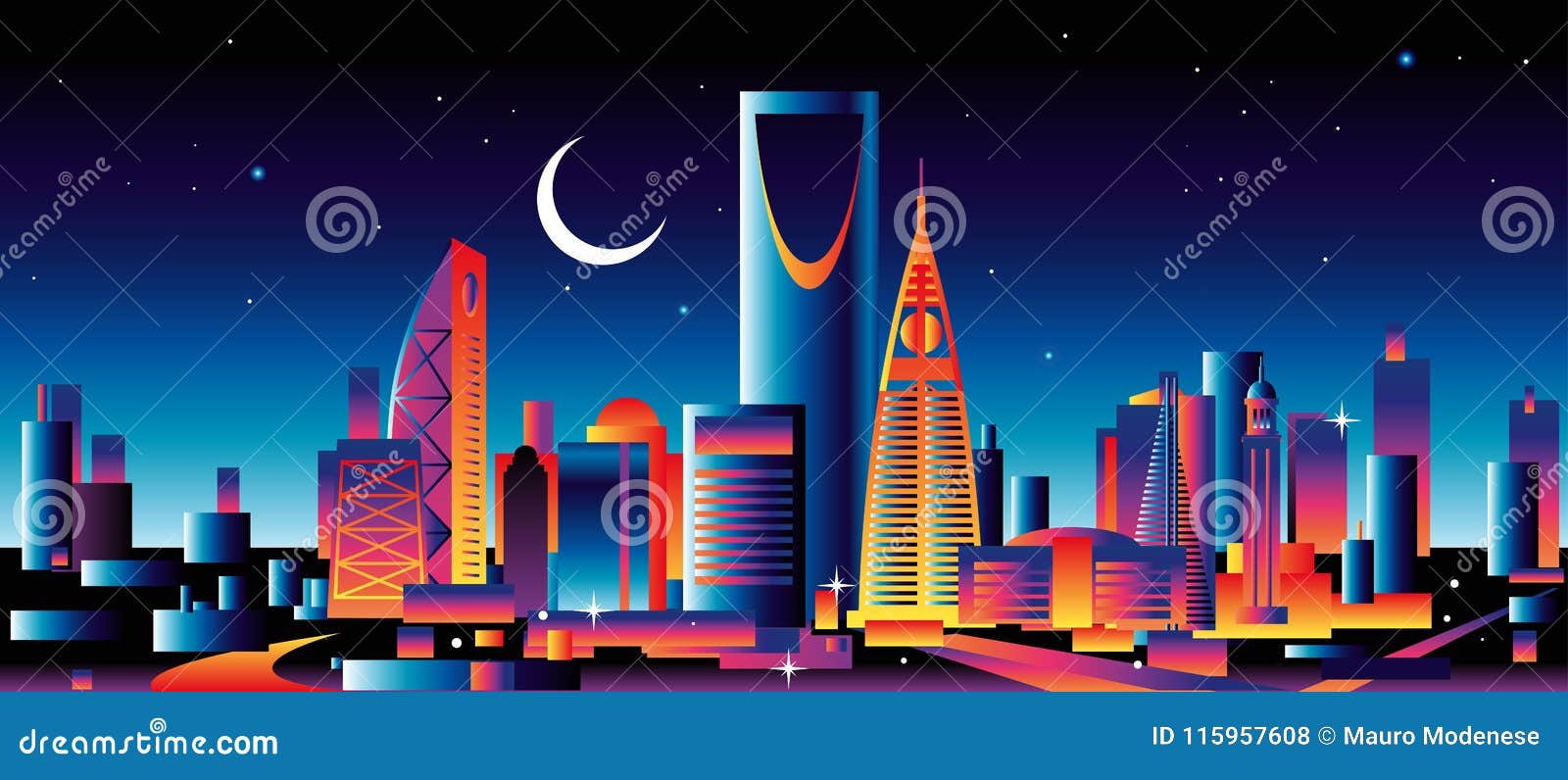 Riyadh Skyline, Vector Illustration, Flat Design Cartoon Vector ...