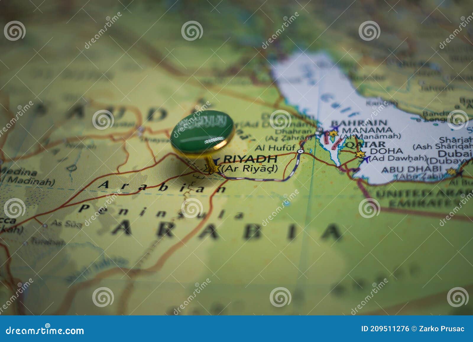 Riyadh Pinned on a Map with the Flag of Saudi Arabia Stock Photo ...
