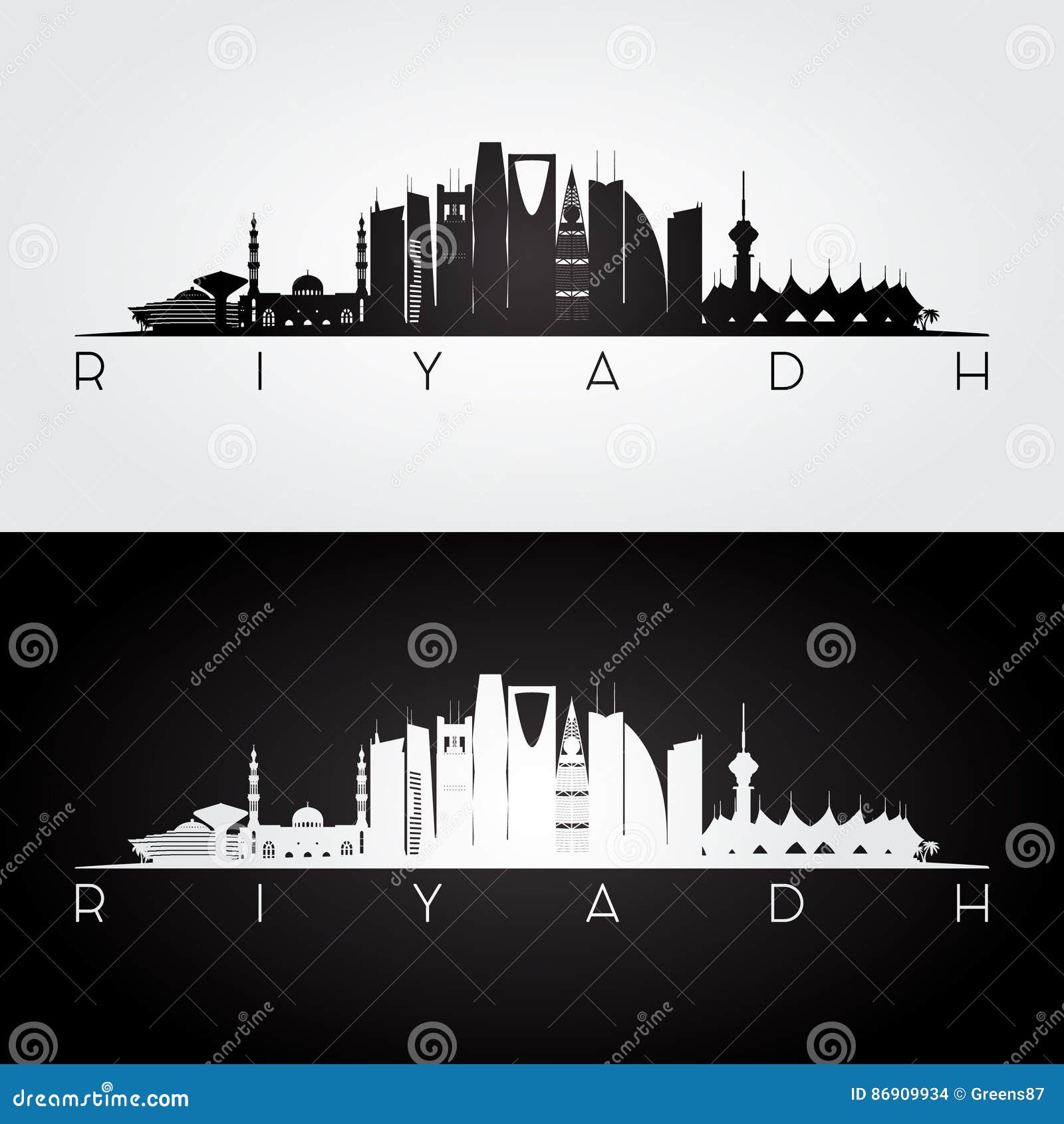 Riyadh Skyline And Landmarks Silhouette. Vector Illustration ...