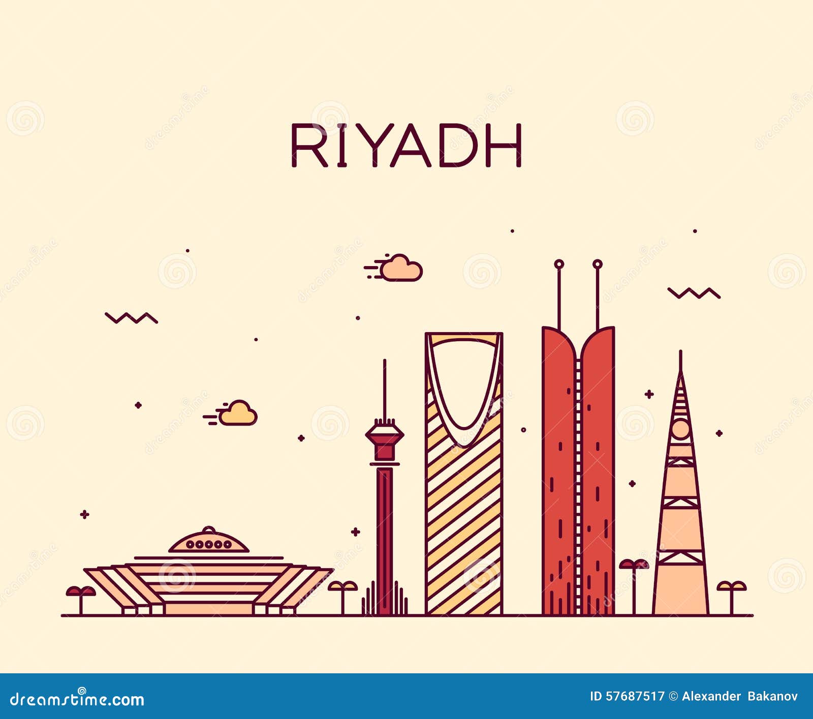 Riyadh Skyline Trendy Vector Illustration Linear Stock Vector ...