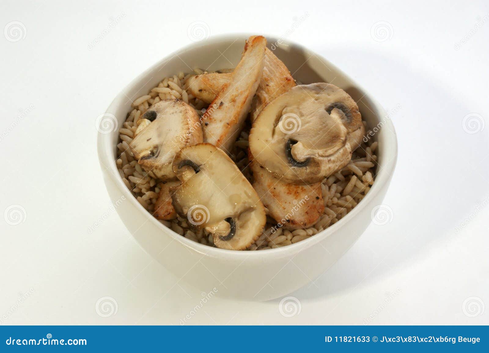 Riz, Champignon De Couche Et Poulet Dans Une Cuvette Image stock ...