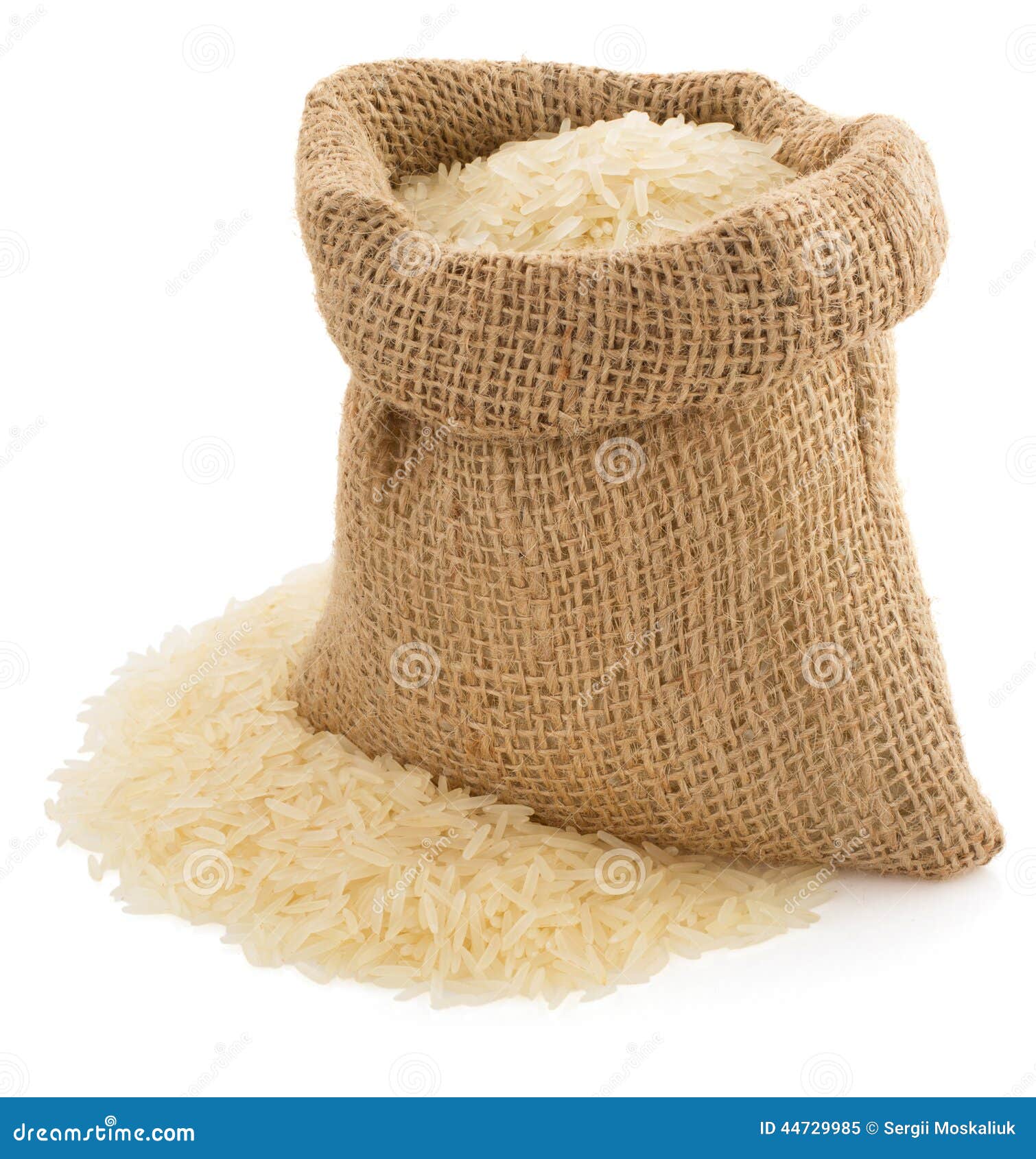 Riz Dans Le Sac De Sac Sur Le Blanc Image stock - Image du assiette ...