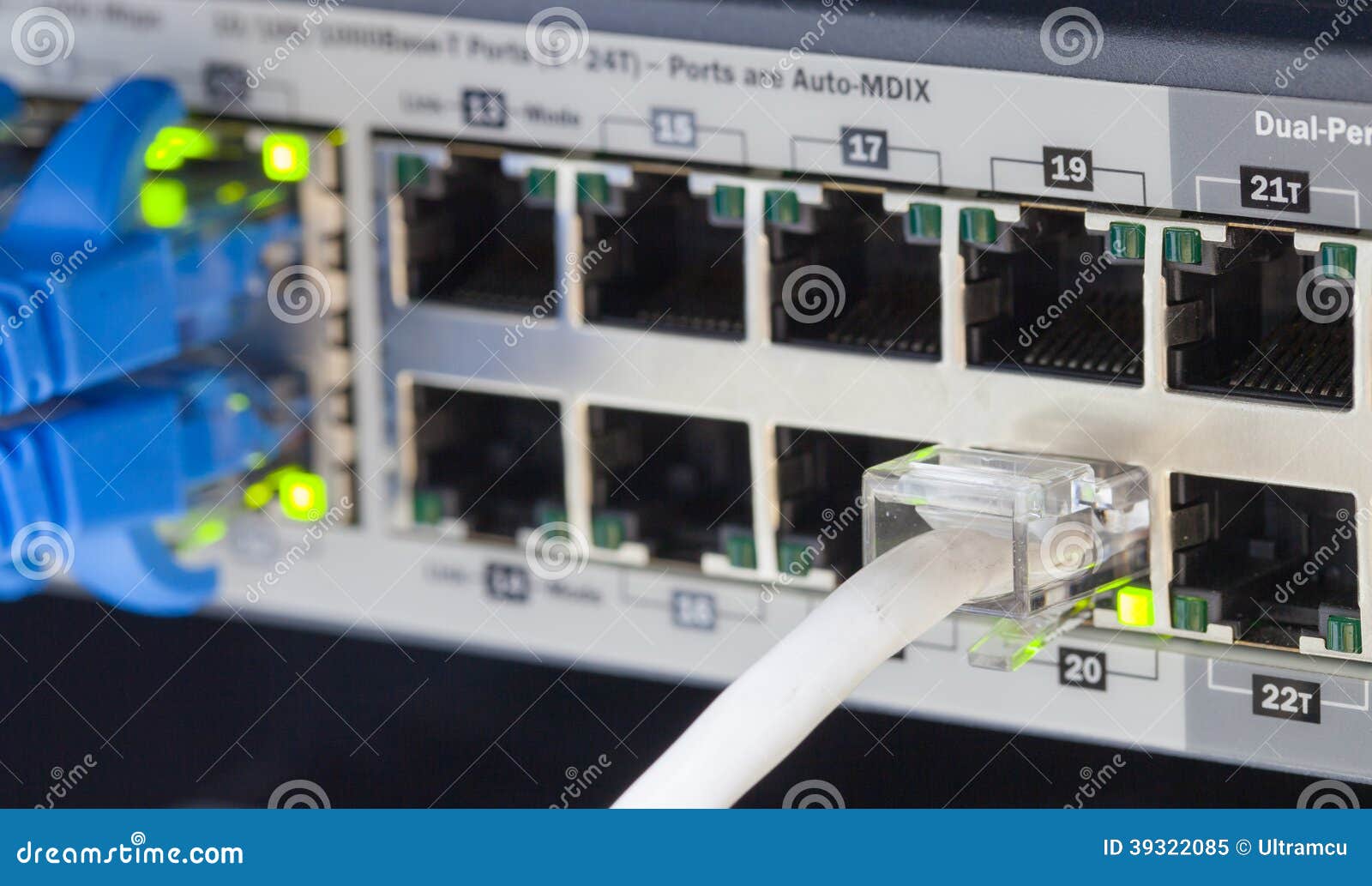 RJ45 Lan Cable Connected To Switch Stock Image - Image of fibre, office ...