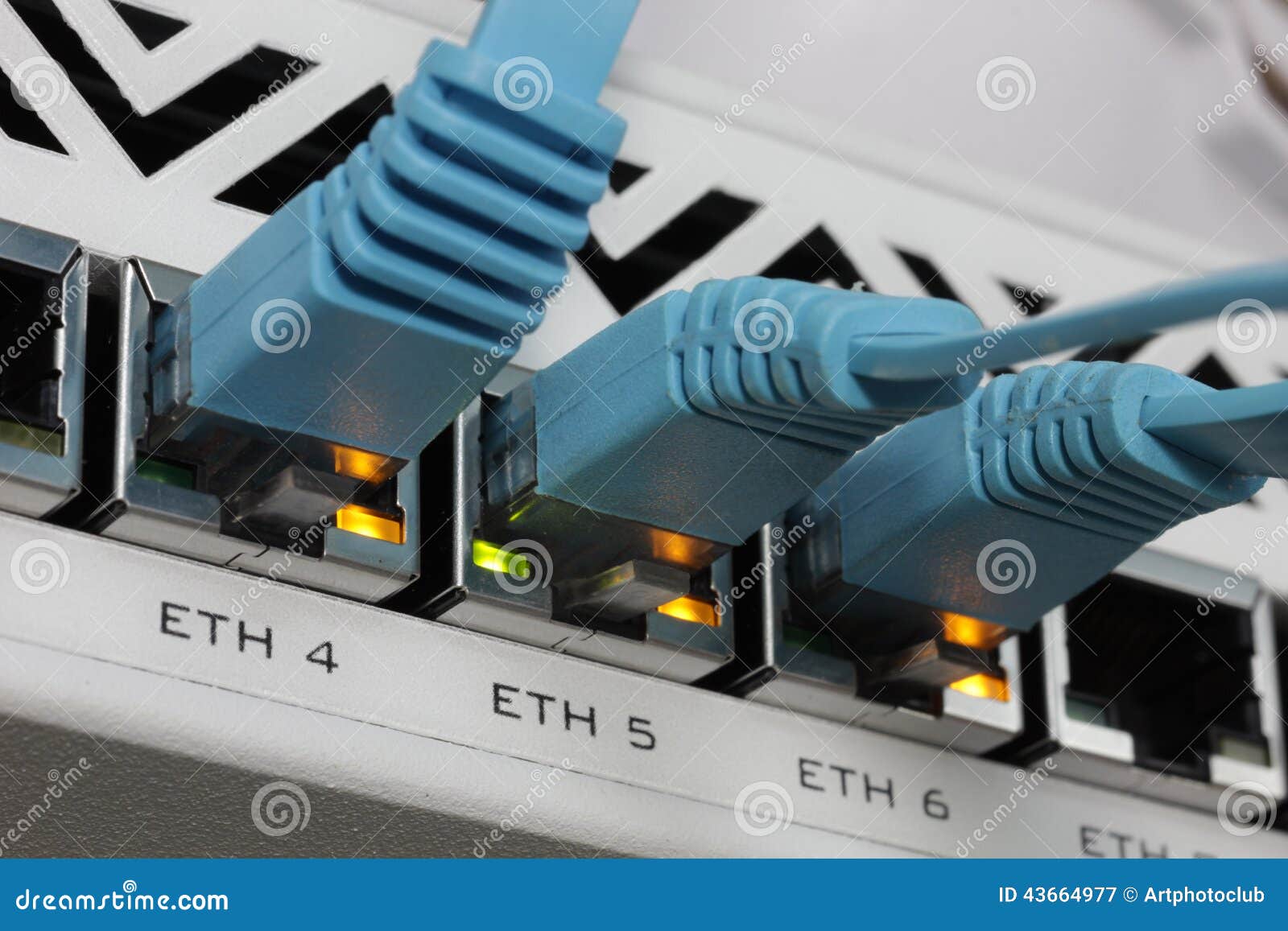 RJ45 Lan Cable Connected To Switch. Stock Image - Image of cat5, cable ...