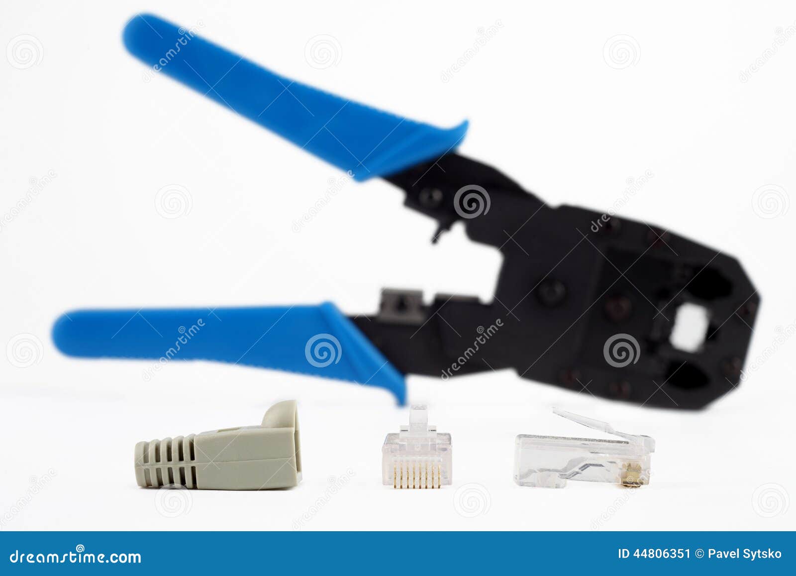 RJ45 Lan Connector and Crimping Tool. Stock Image - Image of isolated ...