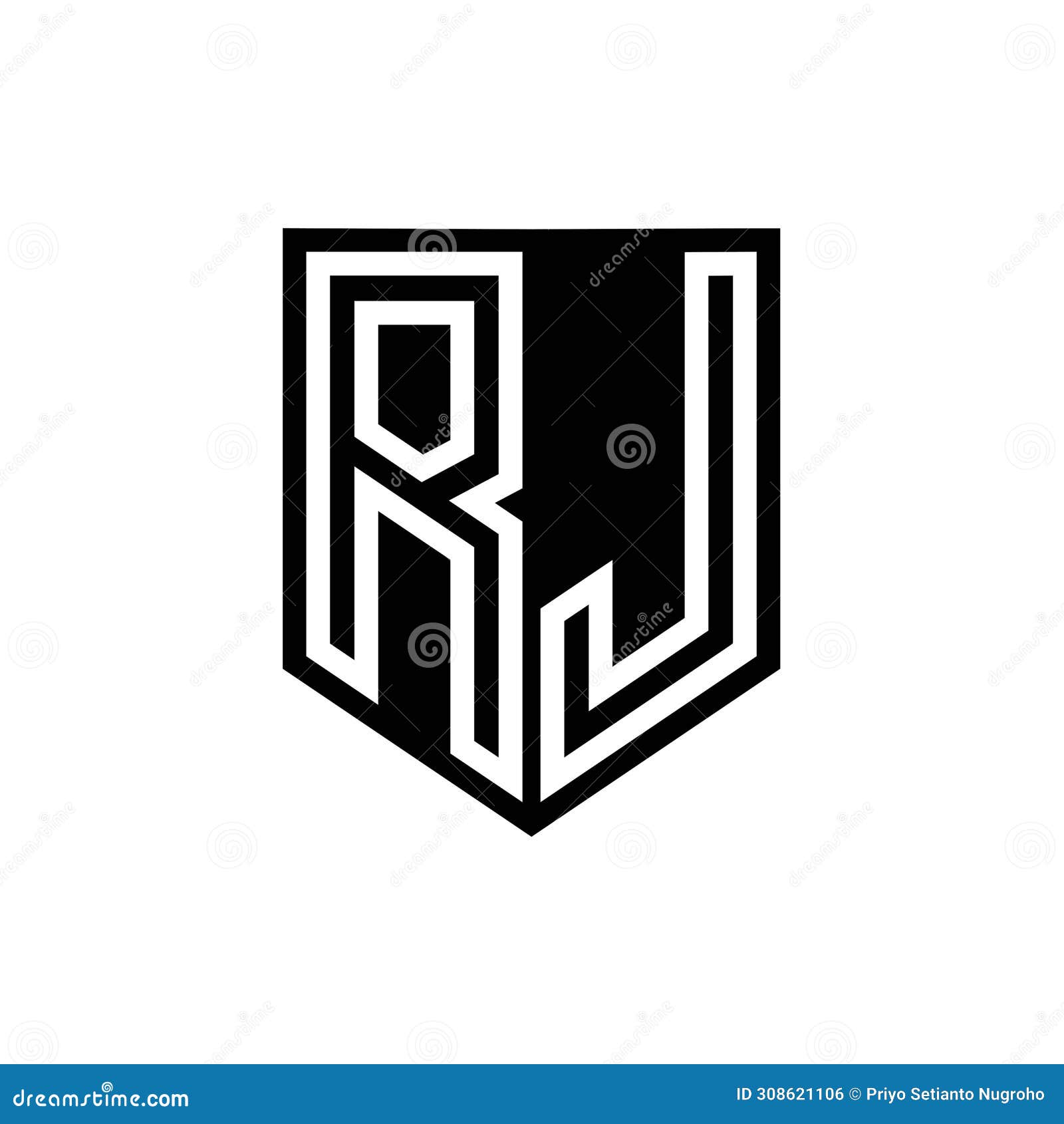 RJ Logo Monogram Shield Geometric White Line Inside Black Shield Color ...