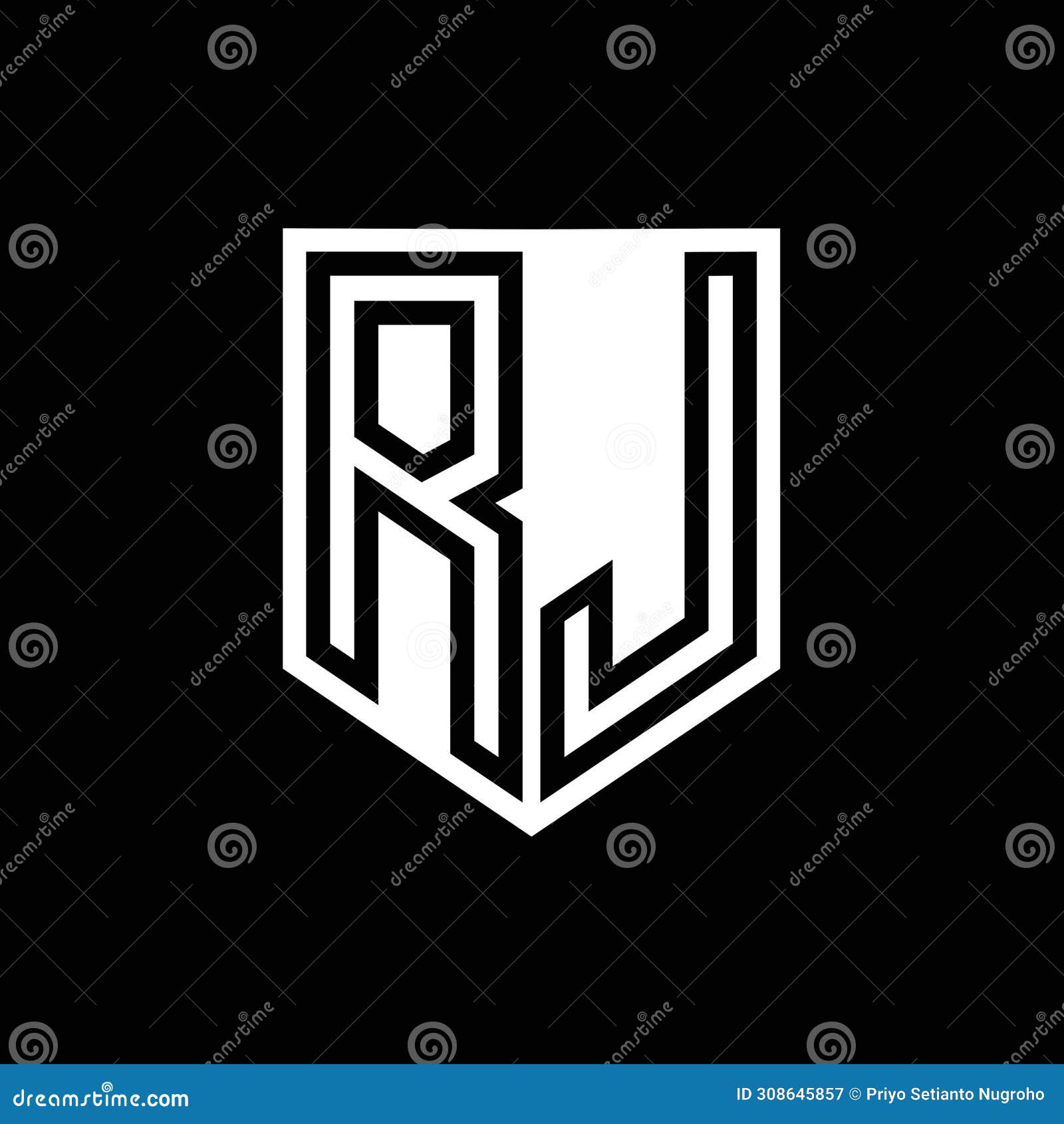 RJ Logo Monogram Shield Geometric Black Line Inside White Shield Color ...