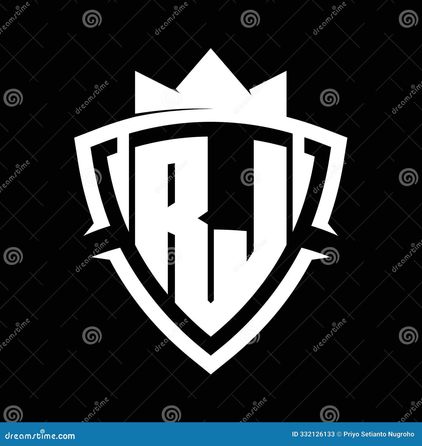 RJ Letter Monogram with Triangle Curve Shield Shape with Crown White ...