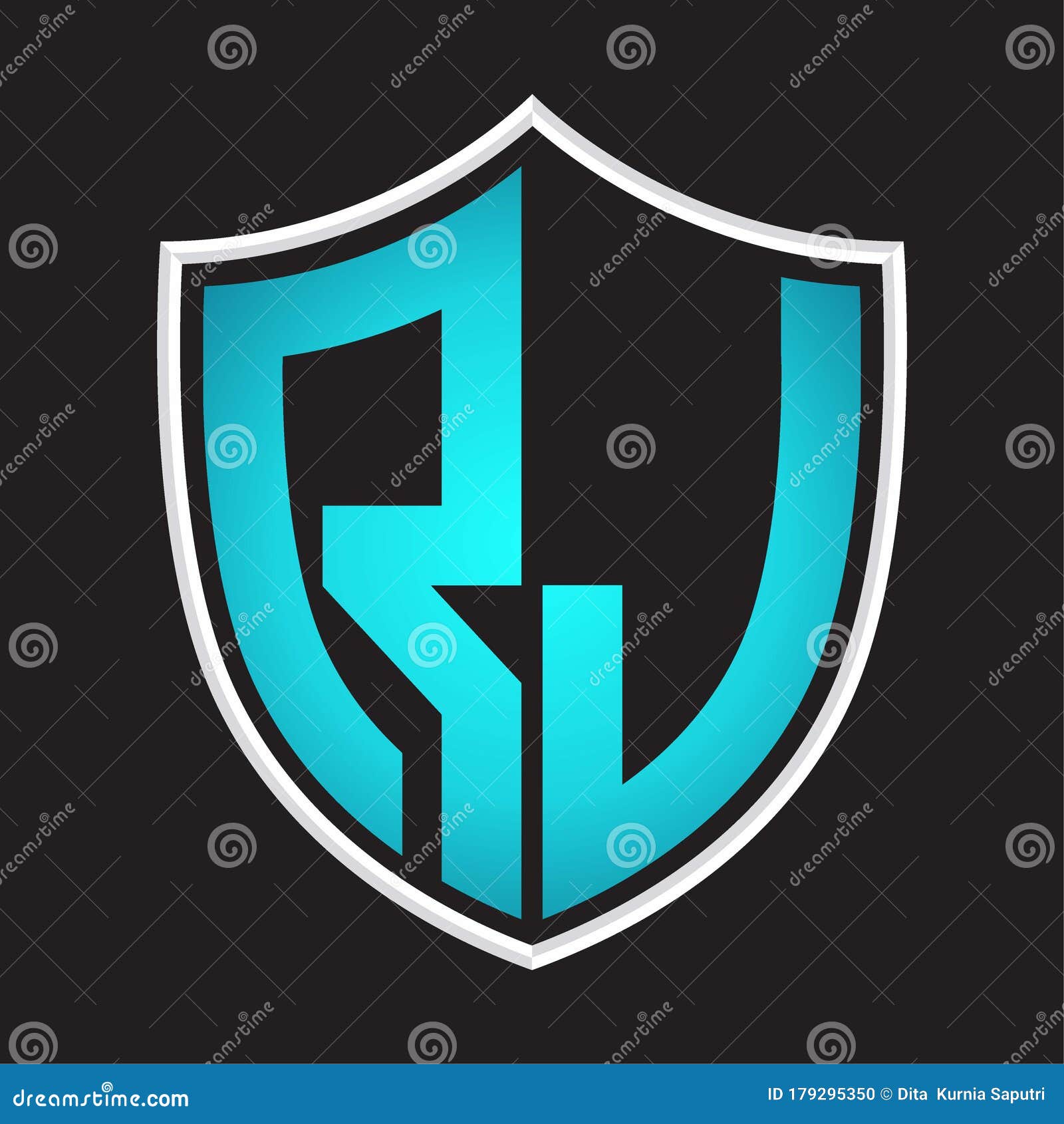 RJ Logo Monogram with Shield Shape Isolated Blue Colors on Outline ...