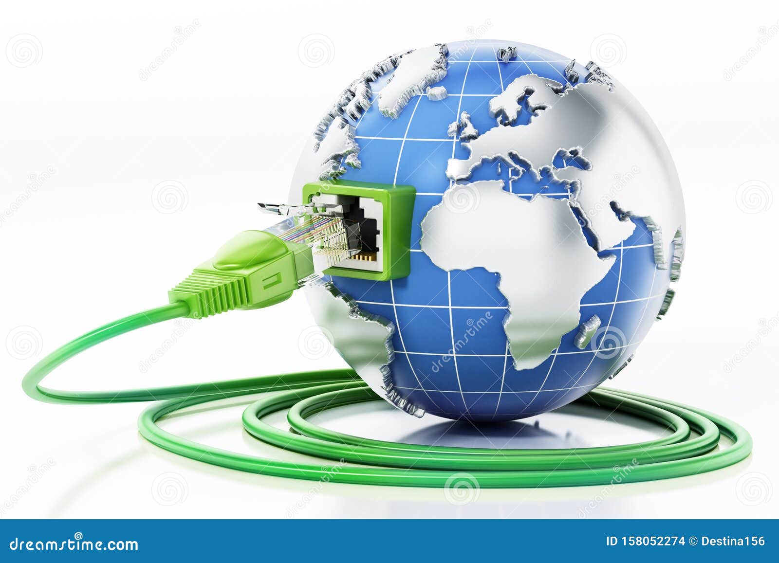 Rj45 Plug Connected To Blue Globe With World Map. 3D Illustration ...