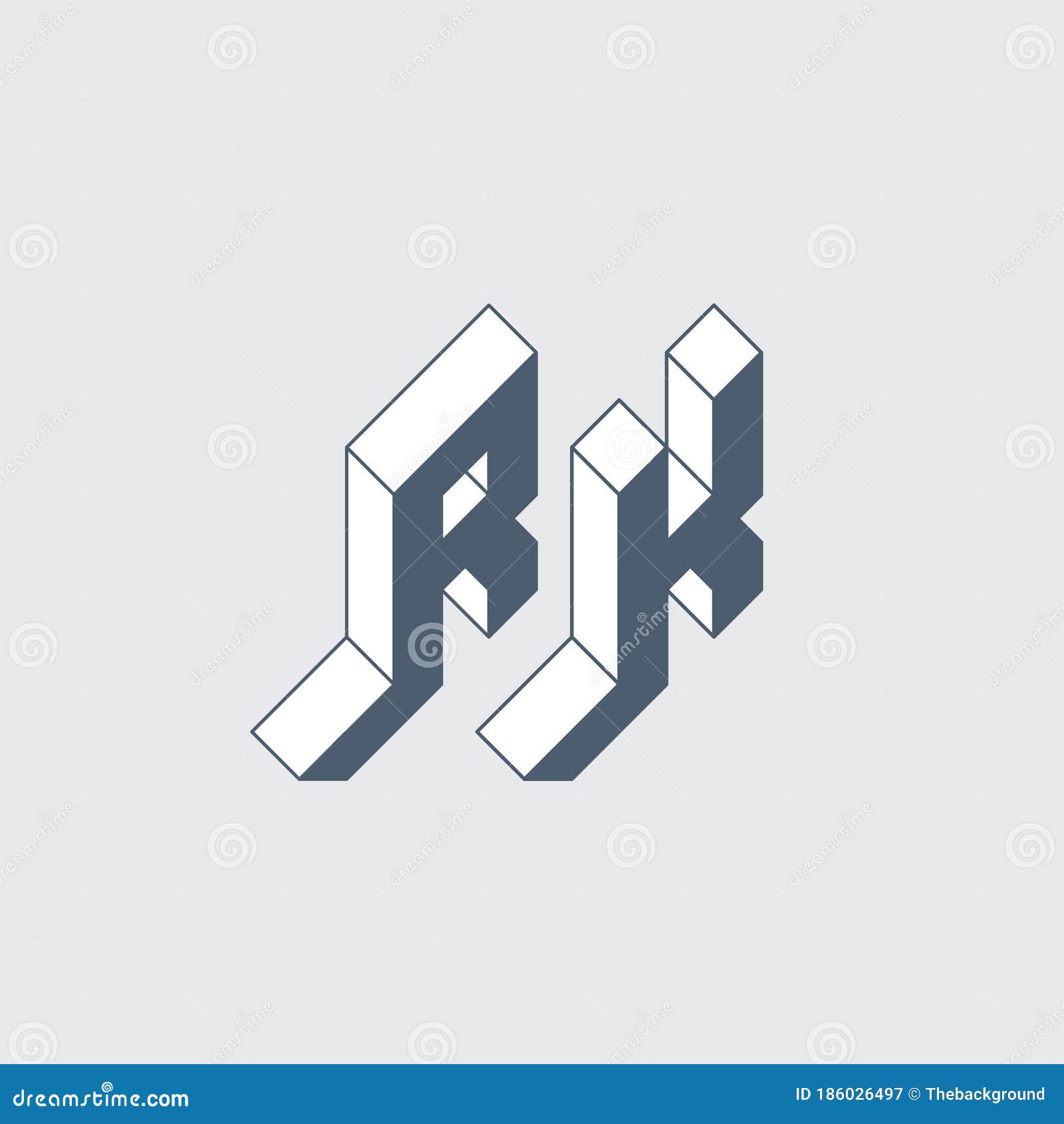 RK - 2-letter Code. R and K - Monogram or Logotype. Isometric 3d Font ...