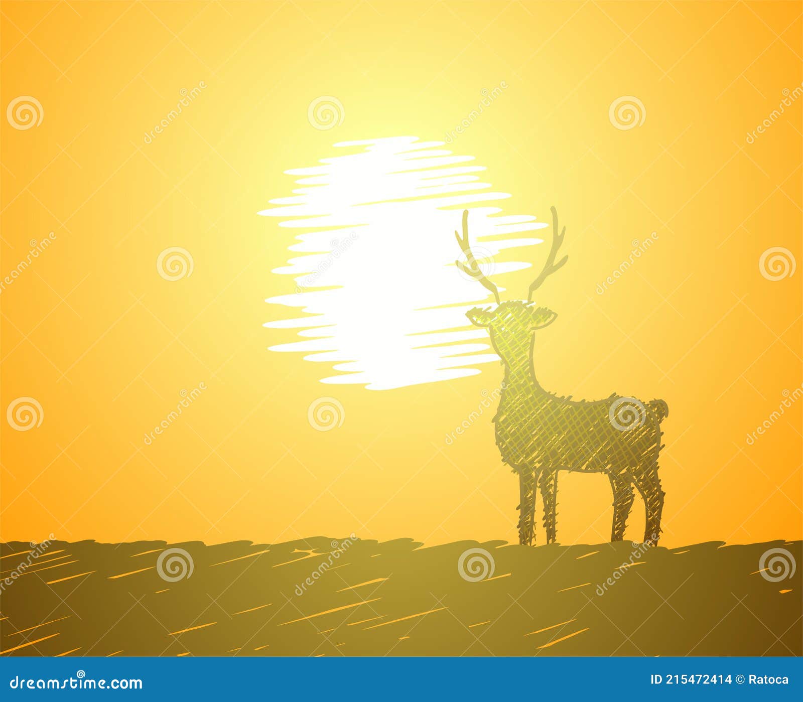 Deer in sunset scene stock vector. Illustration of forest - 215472414