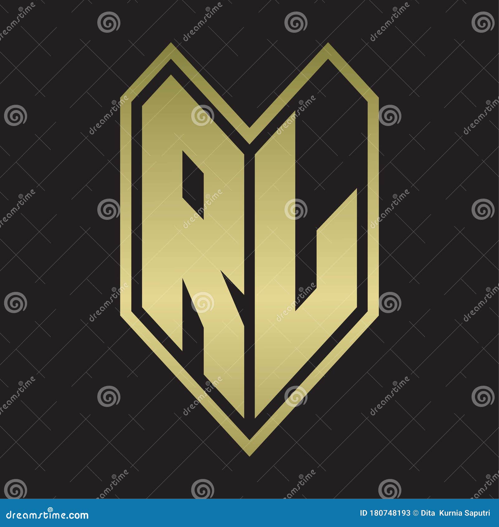 RL Logo Monogram with Emblem Line Style Isolated on Gold Colors Stock ...