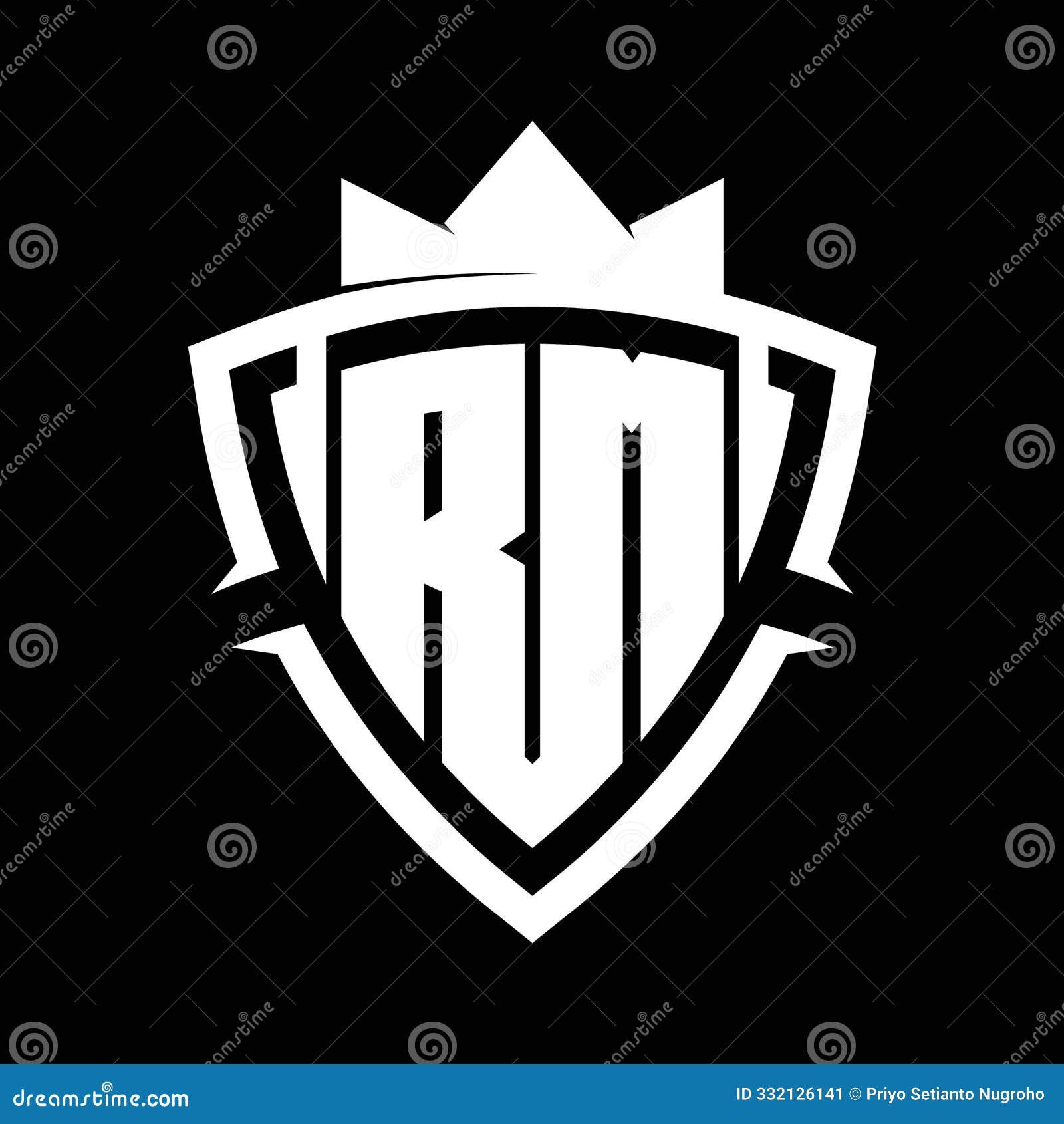 RM Letter Monogram with Triangle Curve Shield Shape with Crown White ...