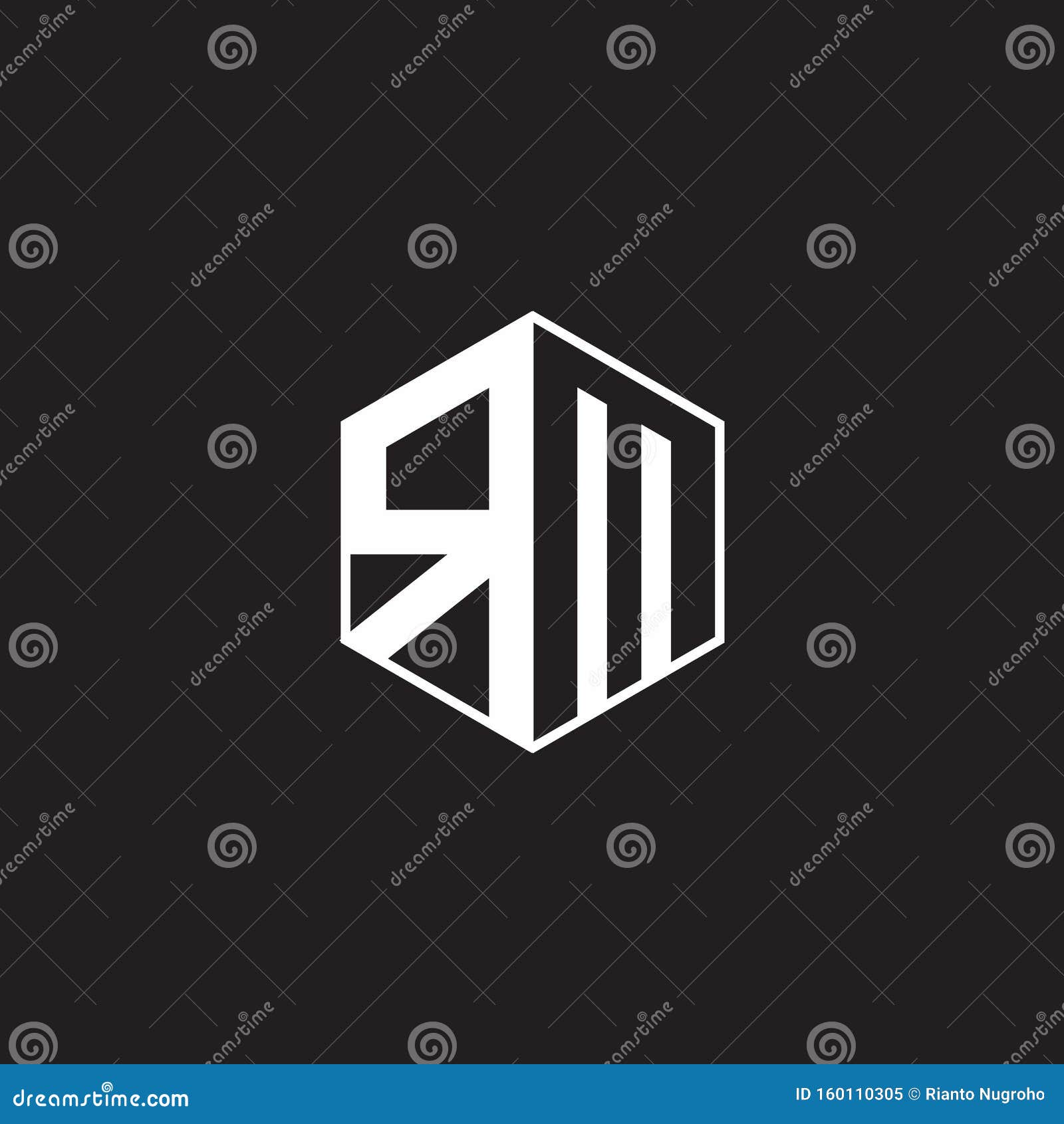 RM Logo Monogram Hexagon with Black Background Negative Space Style ...