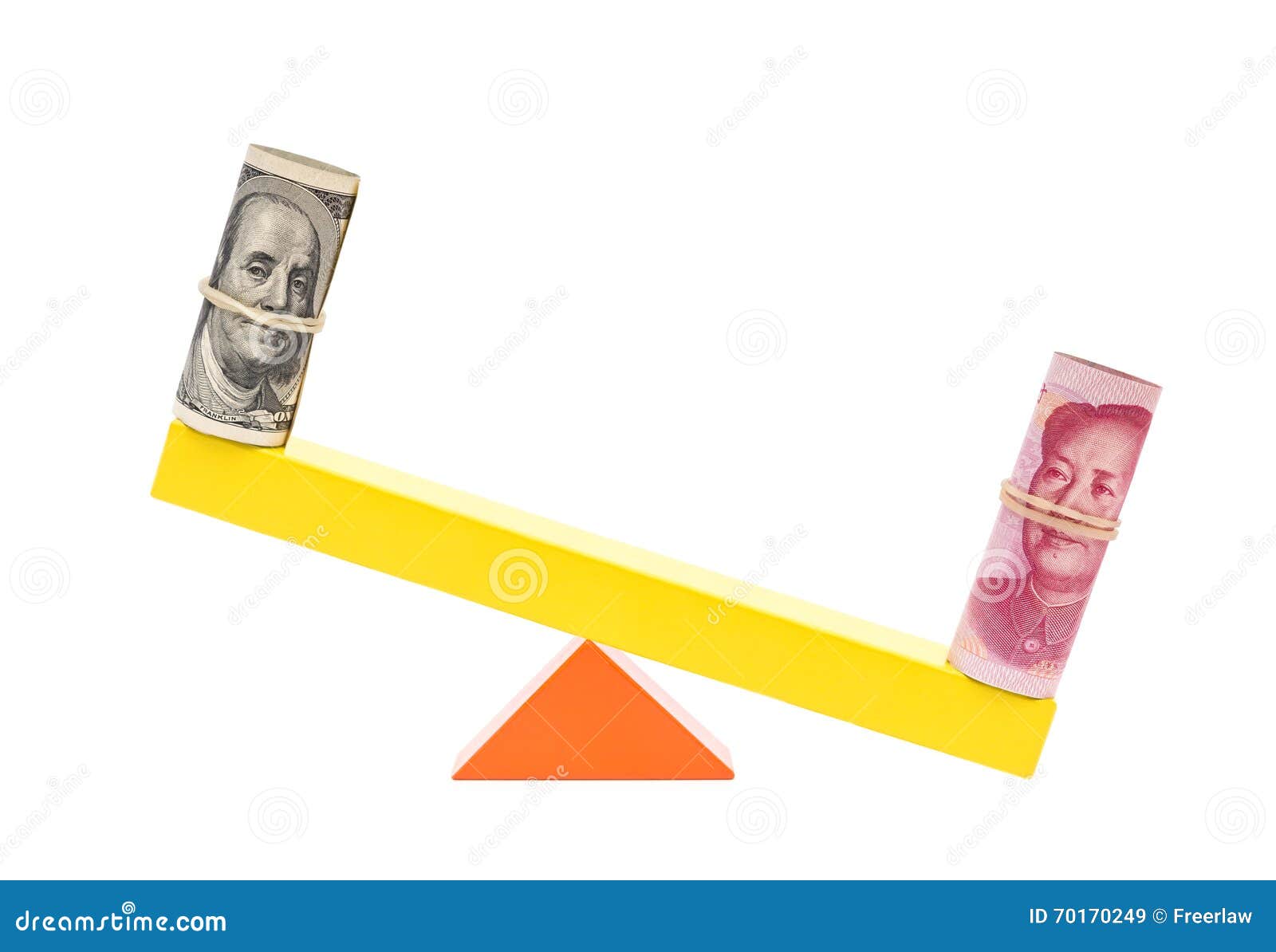 Rmb Heavier Than Usd on Teeterboard on White Stock Image - Image of ...