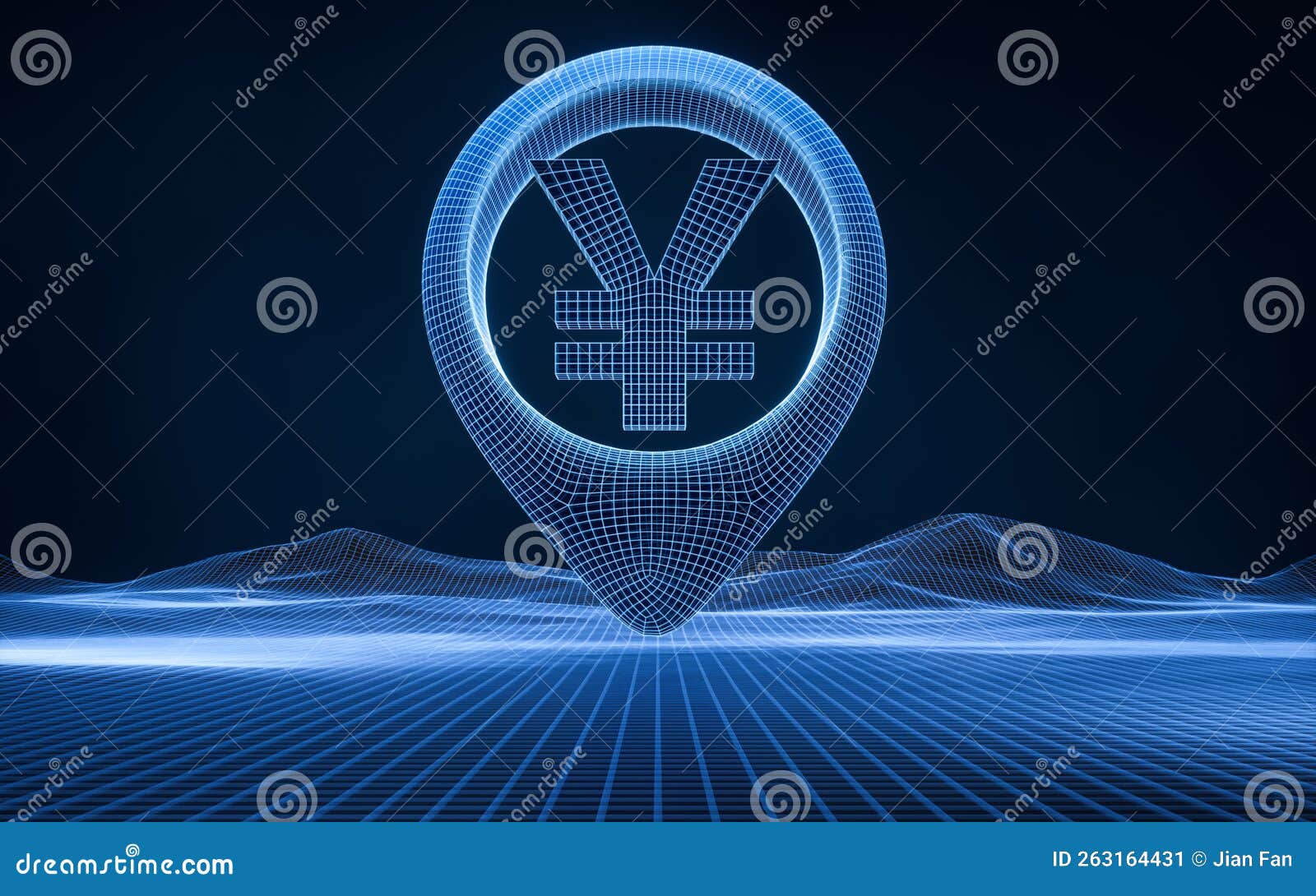 RMB Money Sign with Blue Digital Lines Structure, 3d Rendering Stock ...