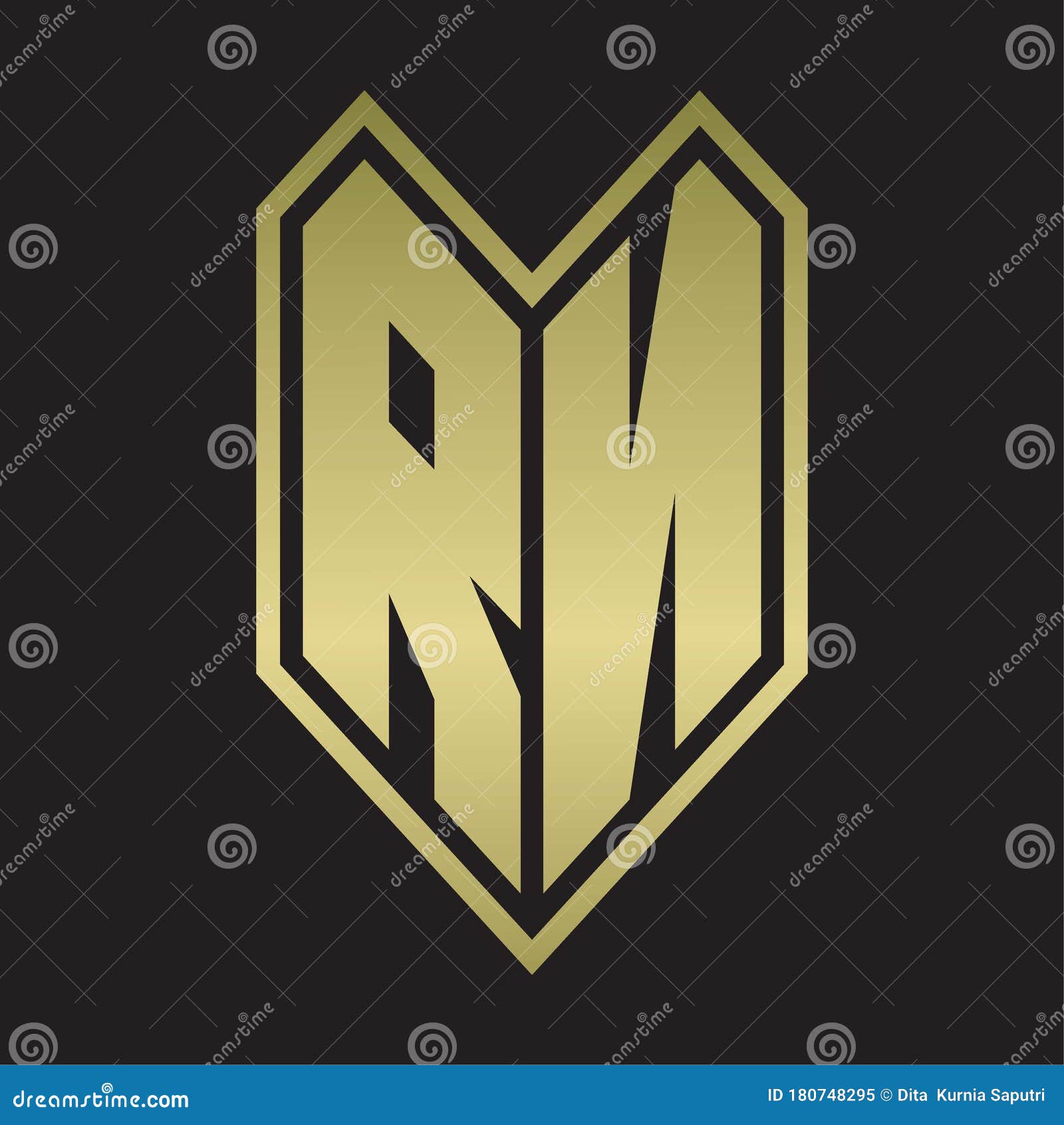 RN Logo Monogram with Emblem Line Style Isolated on Gold Colors Stock ...