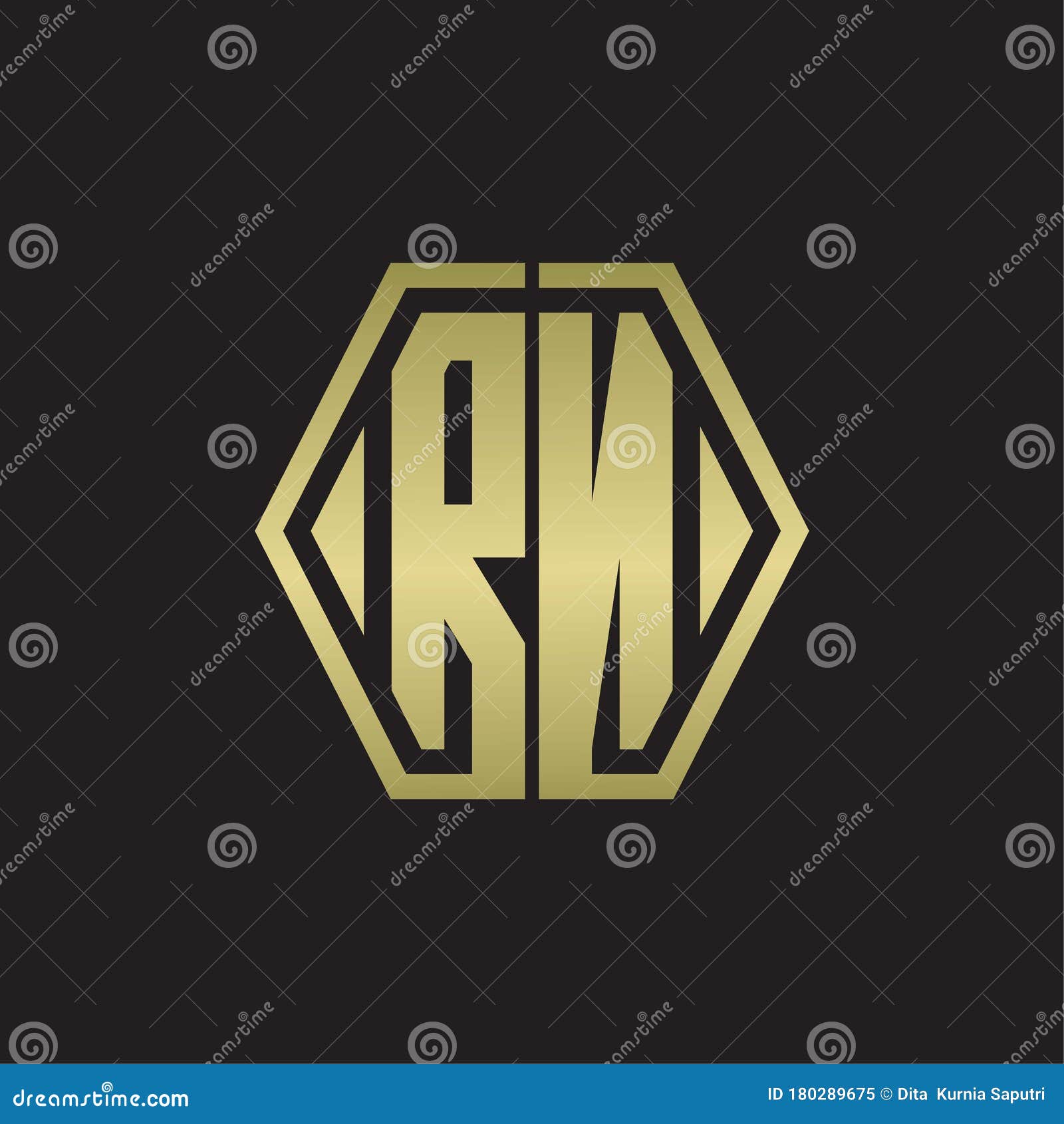 RN Logo Monogram with Hexagon Line Rounded Design Template with Gold ...