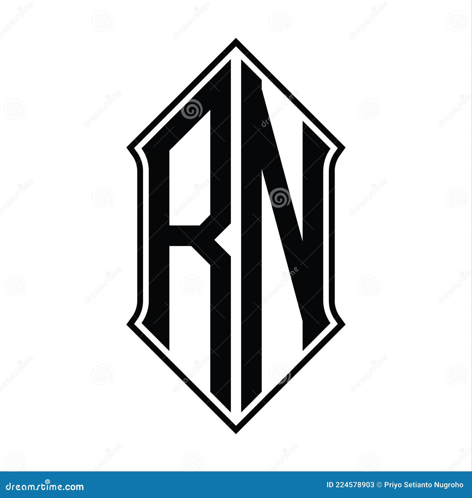 RN Logo Monogram with Shieldshape and Outline Design Template Vector ...