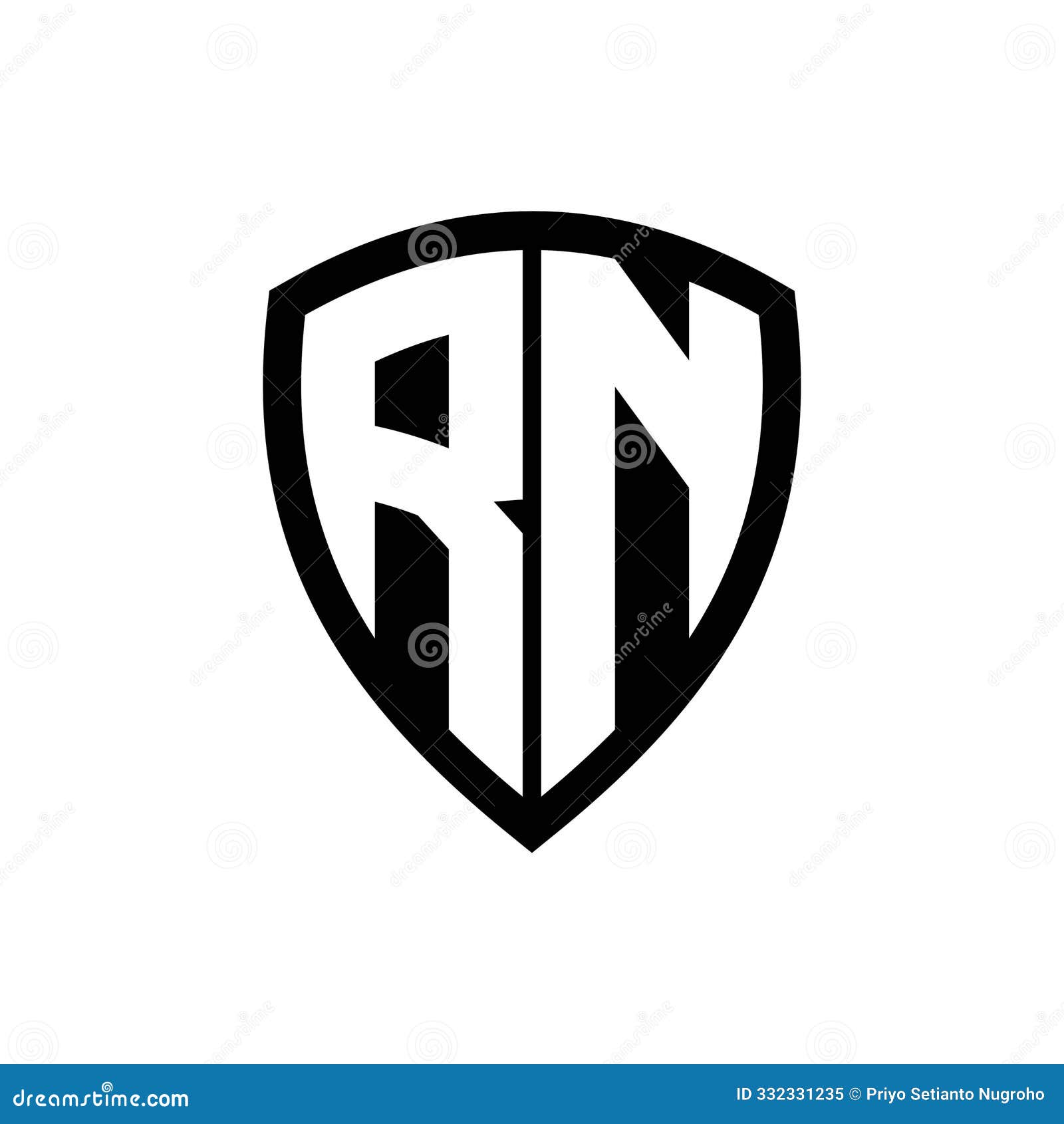 RN Monogram Logo with Bold Letters Shield Shape with Black and White ...