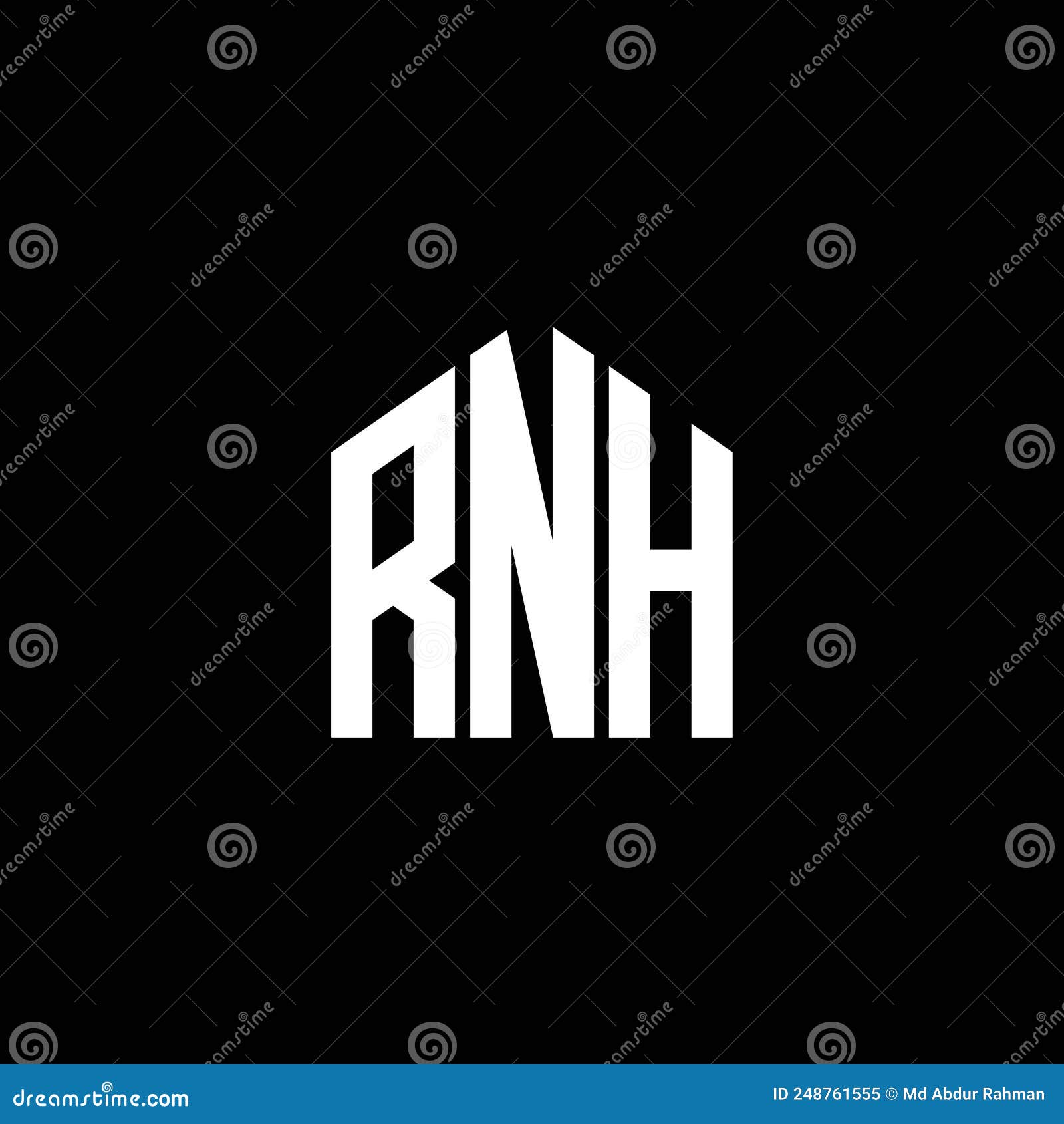 RNH Letter Logo Design on BLACK Background. RNH Creative Initials ...